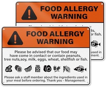 2 Pack Food Allergy Warning Sign 12 × 8 Inches Pre-Drilled Holes ...