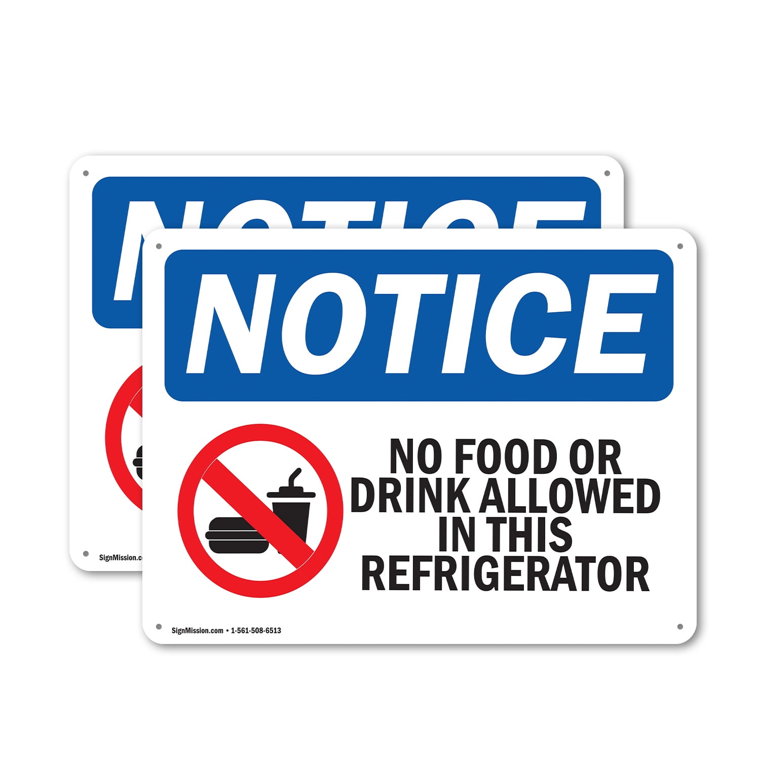 (2 Pack) No Food Or Drink In This Refrigerator OSHA Notice Sign 18 Inch ...
