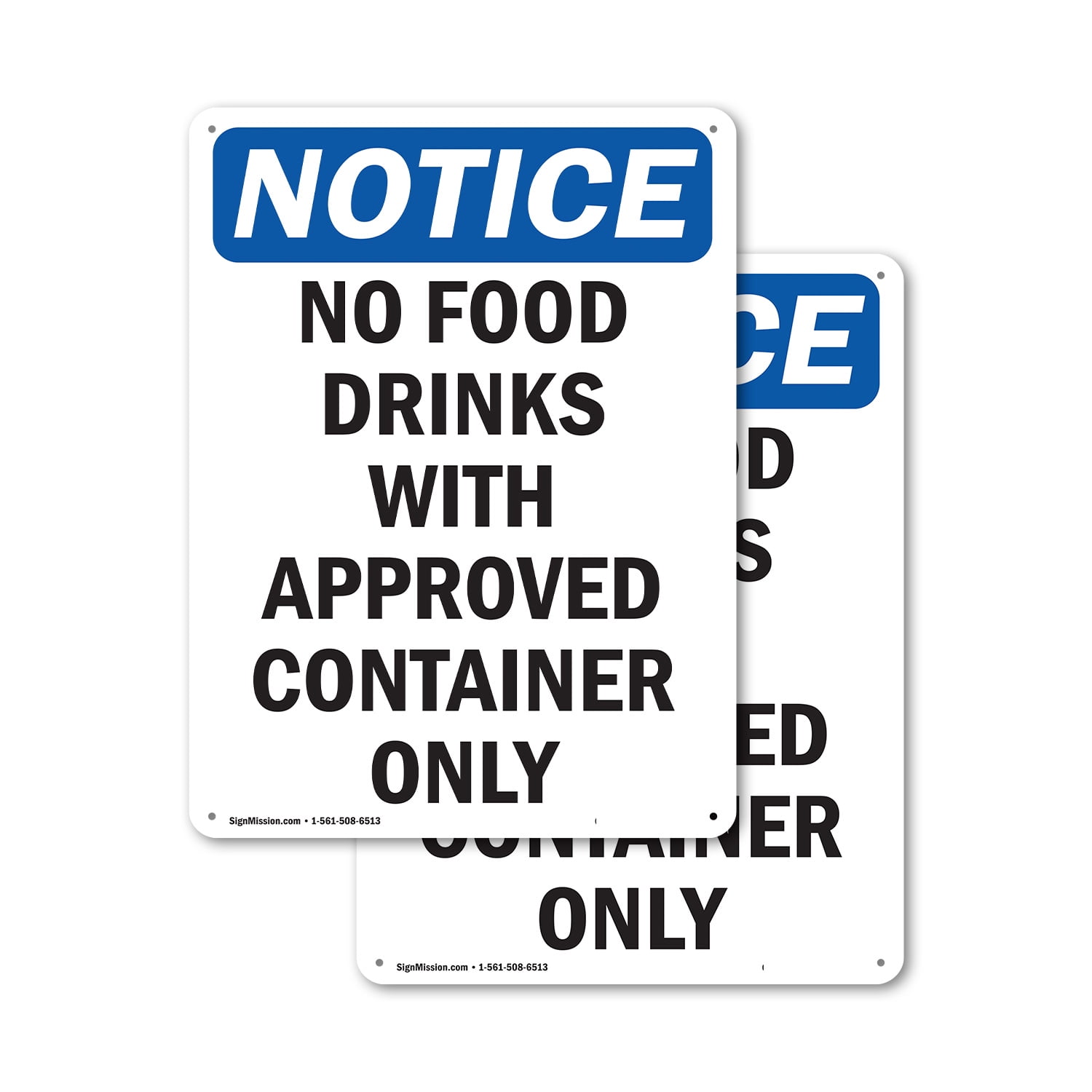 (2 Pack) No Food Drinks With Approved Container OSHA Notice Sign 10 ...