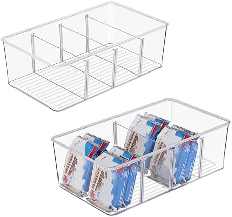 2 Pack Food Storage Organizer Bins, Clear Plastic Bins for Pantry ...