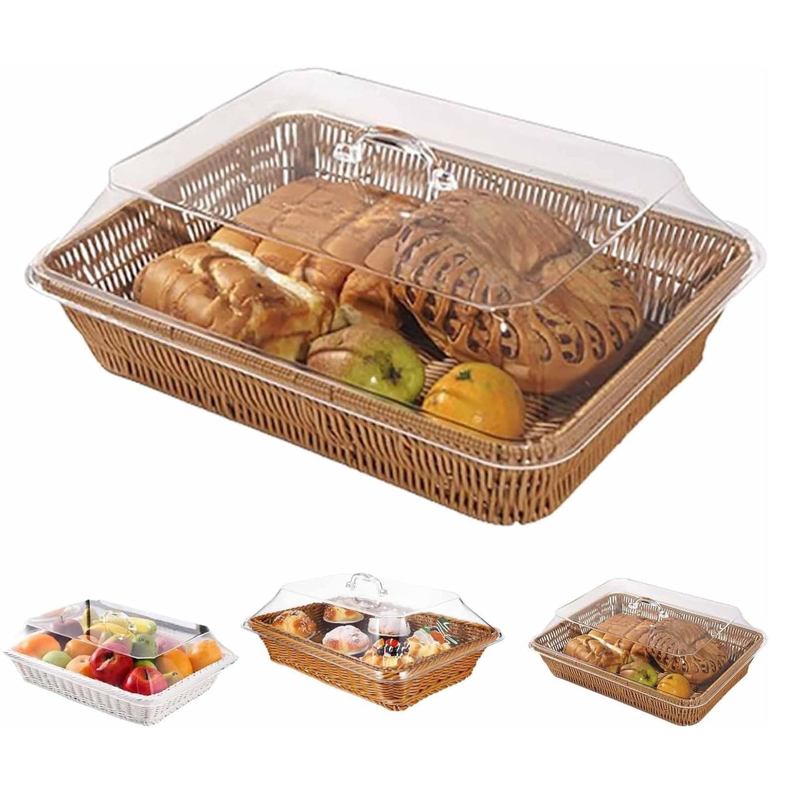 2 Pack Food Storage,Wicker Basket With Acrylic Lid Bread Basket With ...