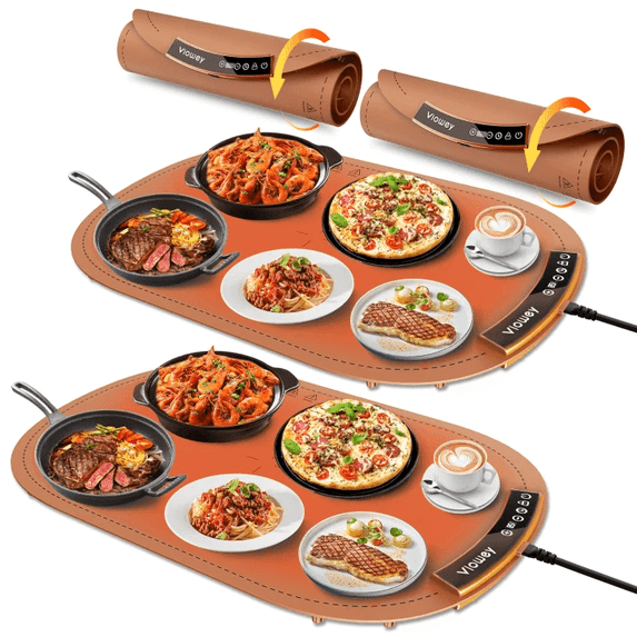 2-Pack Food Warming Mat, Roll Up Electric Warming Tray with 7 Temp & 1 ...