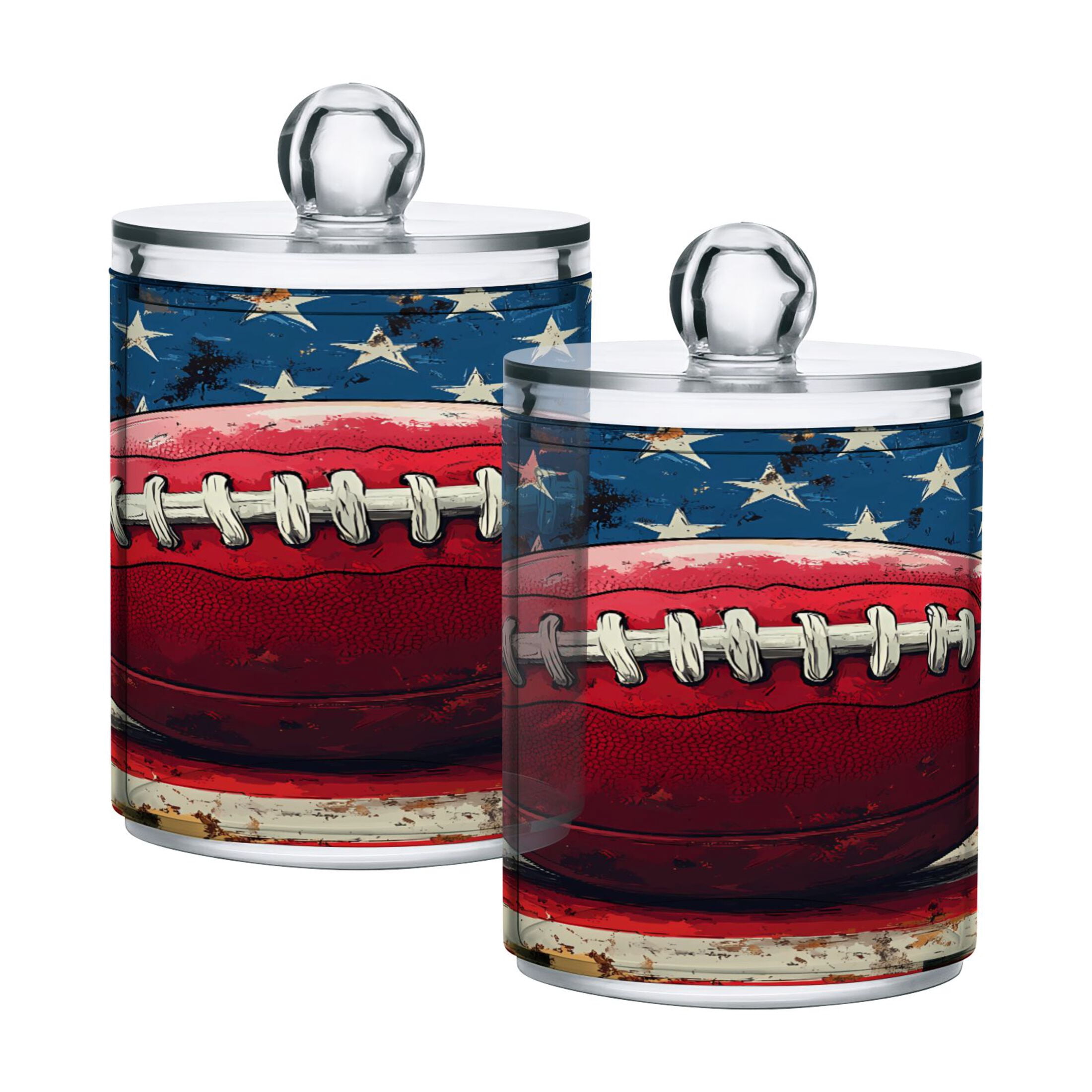 2 Pack Football on American Flag Qtip Holder Dispenser Clear Plastic ...