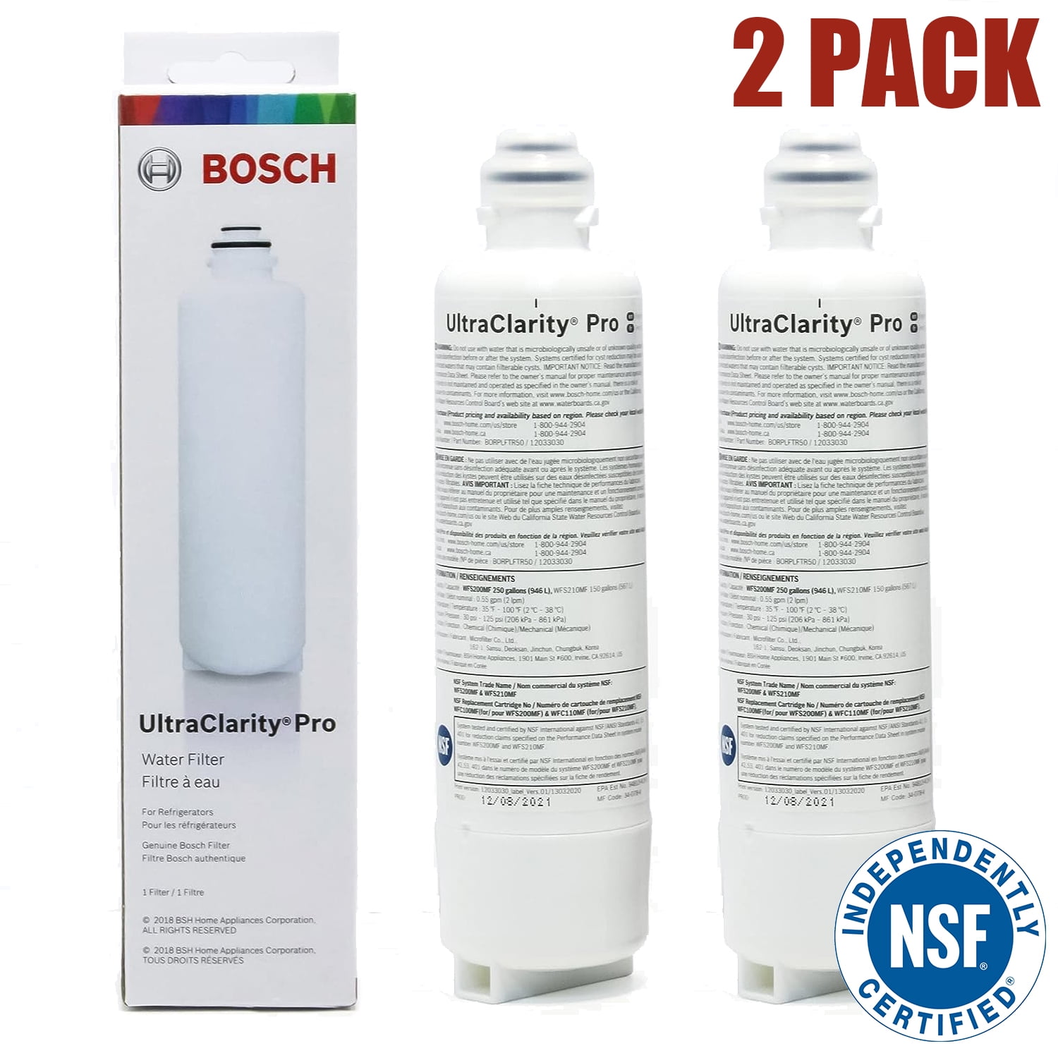 2 Pack For Bosch UltraClarity Pro Refrigerator WaterFilter Sealed ...