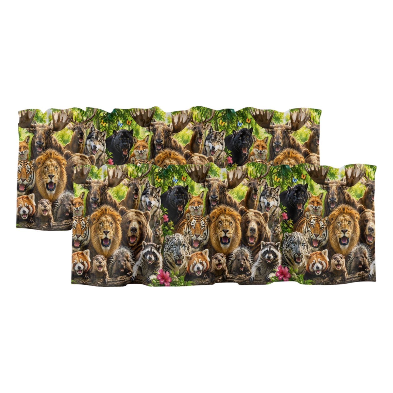 2 Pack Forest Animal Valance for Window Moose Bear Tiger Raccoon Fox ...