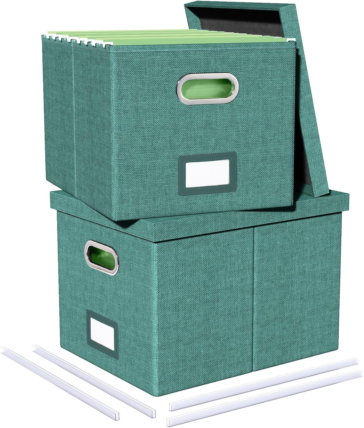 2 Pack Forest-Green Foldable File Storage Organizer with Lid for Letter ...
