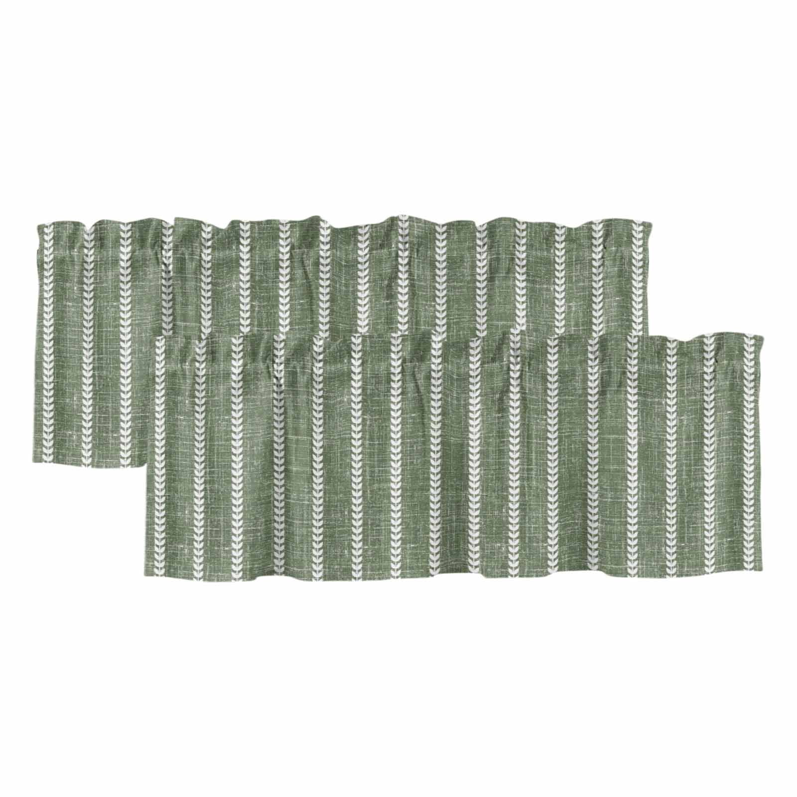 2 Pack Forest Green Leaf Stripe Valance for Window Country Vintage ...