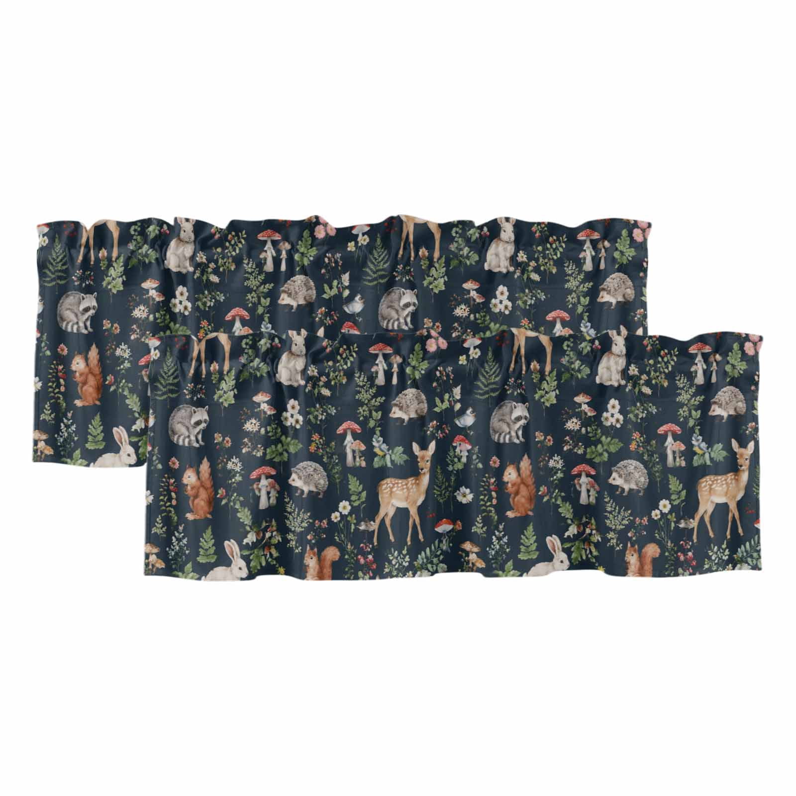 2 Pack Forest Mushroom Floral Valance for Window Moody Deer Rabbit Fox ...
