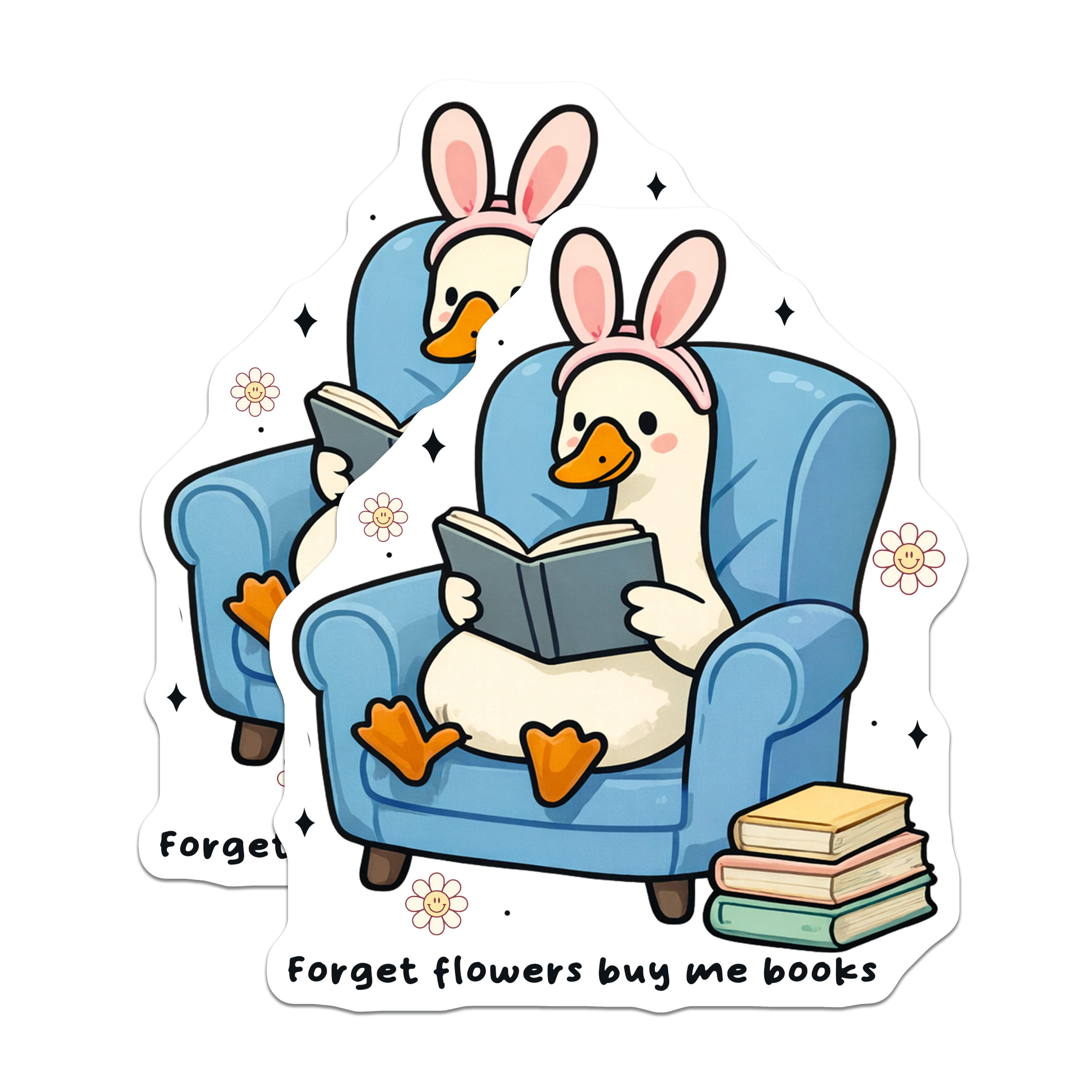 (2 Pack) Forget Flowers Buy Me Books Stickers - Cozy Reading Duck ...