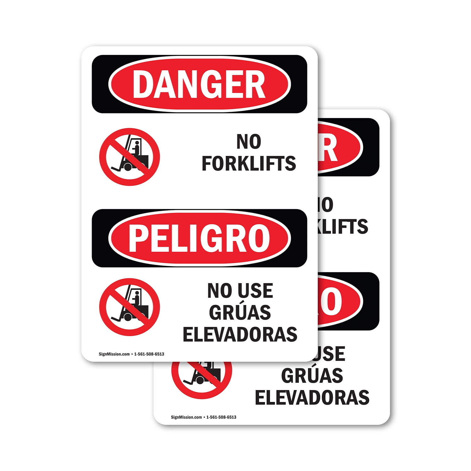 (2 Pack) No Forklifts Bilingual OSHA Danger Sign 7 Inch X 10 Inch Vinyl ...