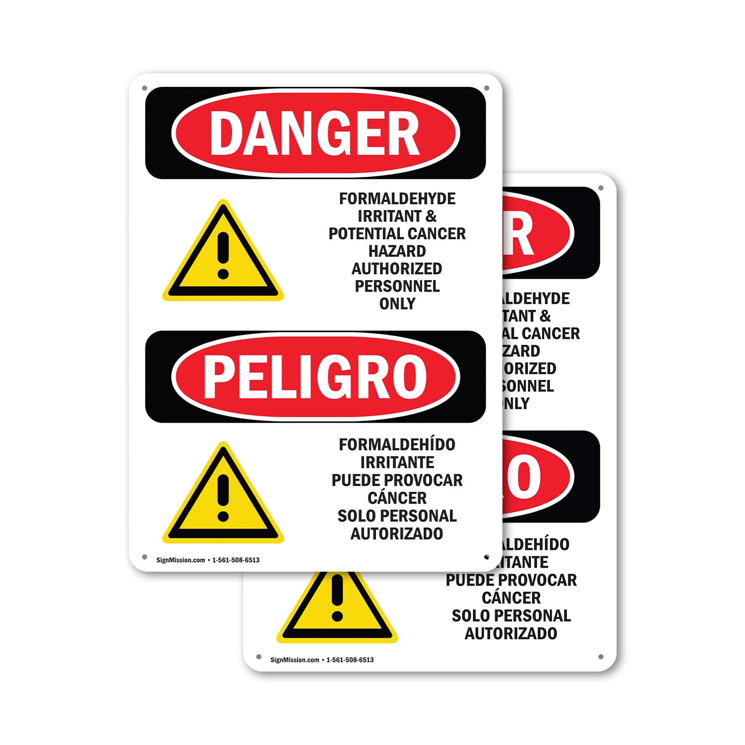 (2 Pack) Formaldehyde Irritant Hazard Bilingual OSHA Danger Sign 10 ...