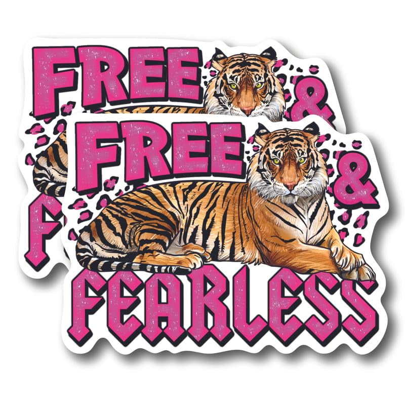 (2 Pack) Free & Fearless - Cool Retro Tiger Stickers - 5" On Longest Side - for Car, Truck, SUV ...