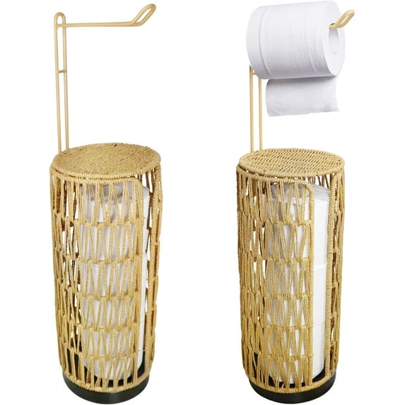 2 Pack Free Standing Toilet Paper Holder with Shelf, Bathroom Floor ...