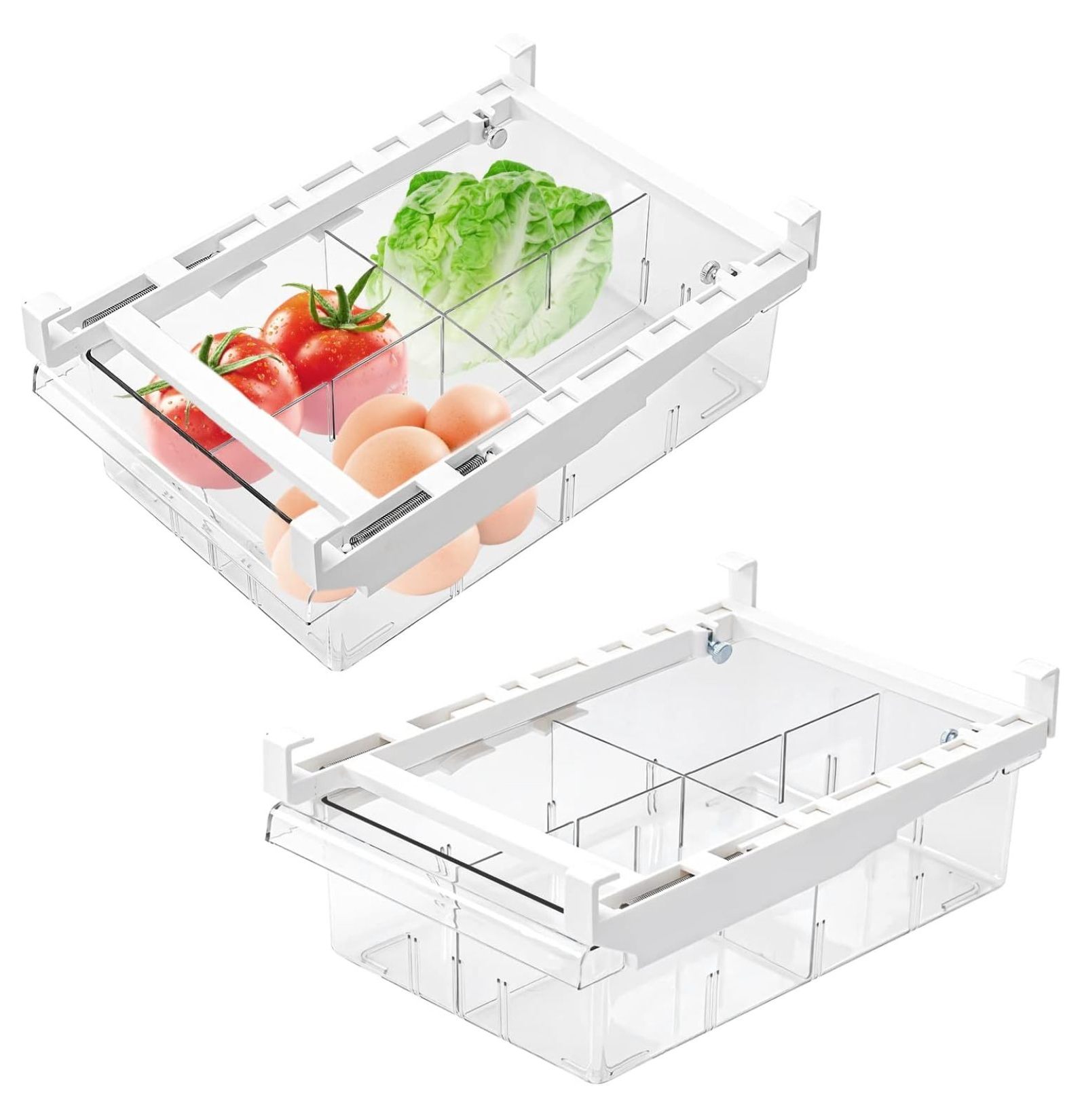 2-Pack Freely Pull-Out Fridge Drawer Organizer with Handle ...
