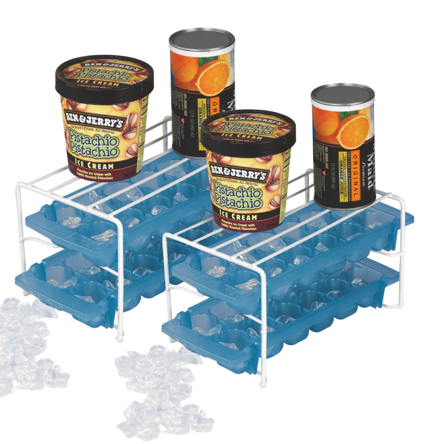 2 Pack Freezer Shelf for Ice Trays, Sturdy White Coated Steel Organizer ...