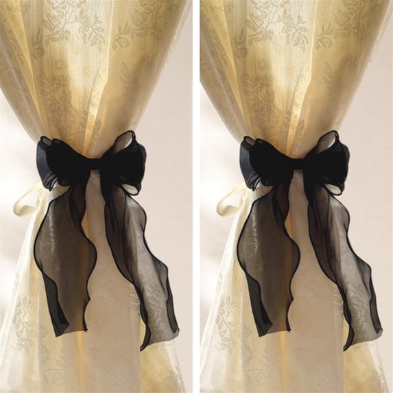 2 Pack French Silky Bow Curtain Tiebacks, Elegant Lace Ribbon for ...