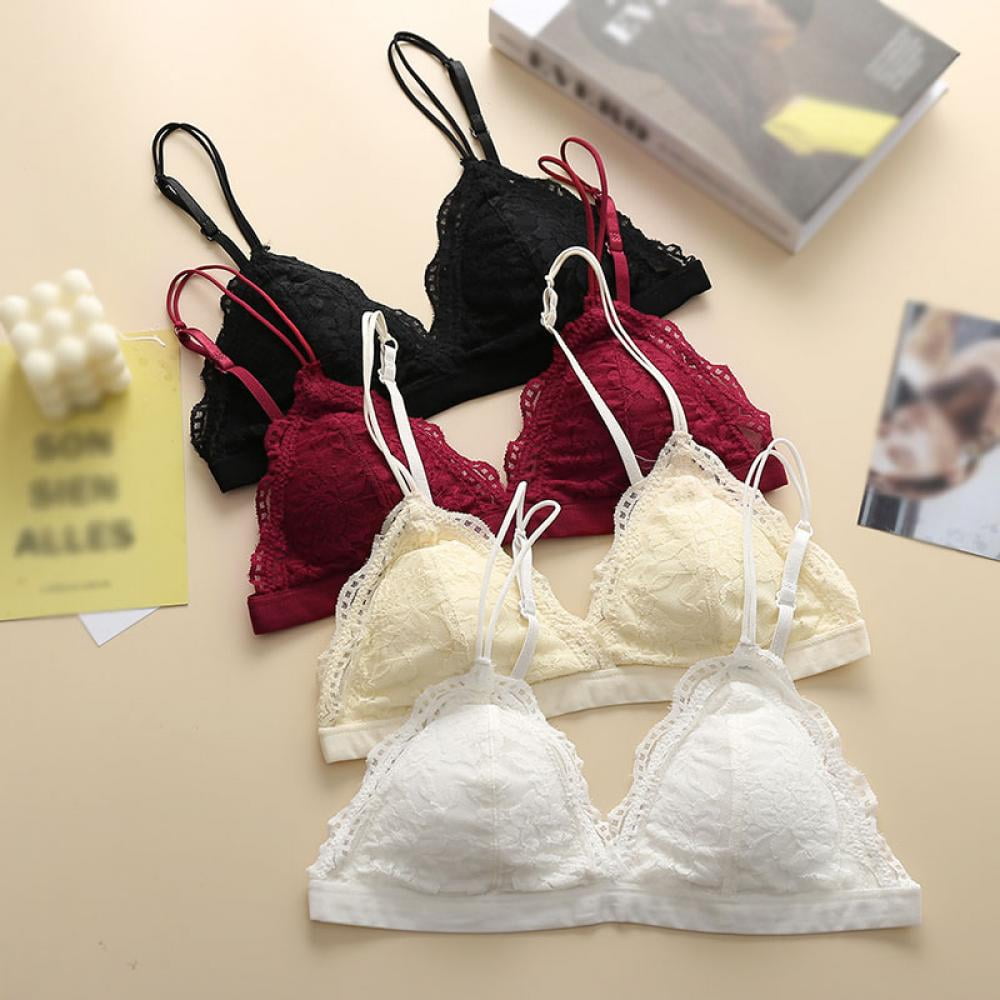 2-Pack French Style Bralette Seamless Deep V Lace Bras Wireless Thin ...