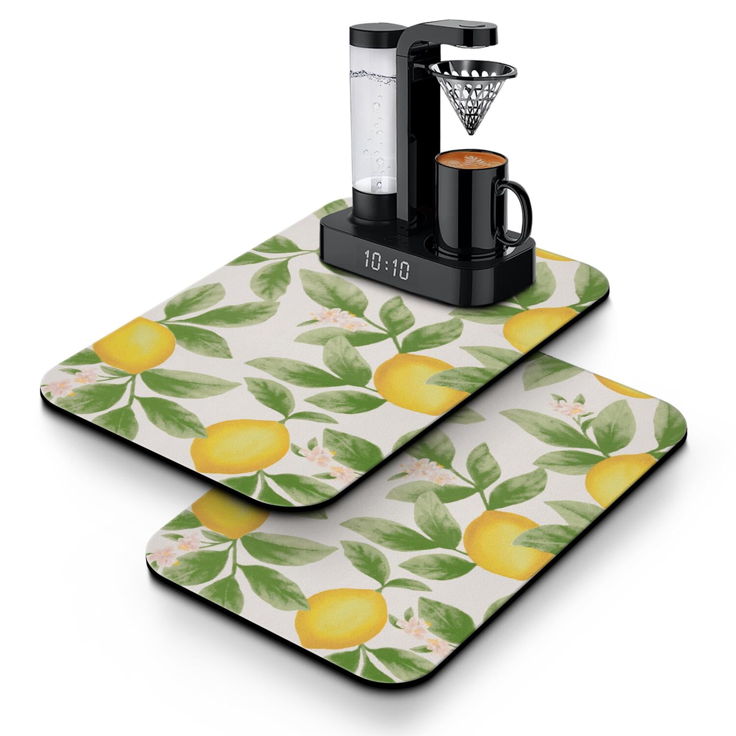 2 Pack Fresh Lemon Coffee Station Mat - Bright Yellow Absorbent Bar Mat ...