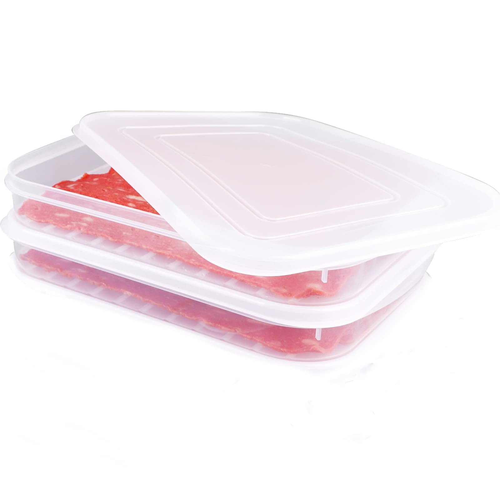 2 Pack Fresh Seafood Protector Fish Meat Bacon Storage Box, Non-Stick ...