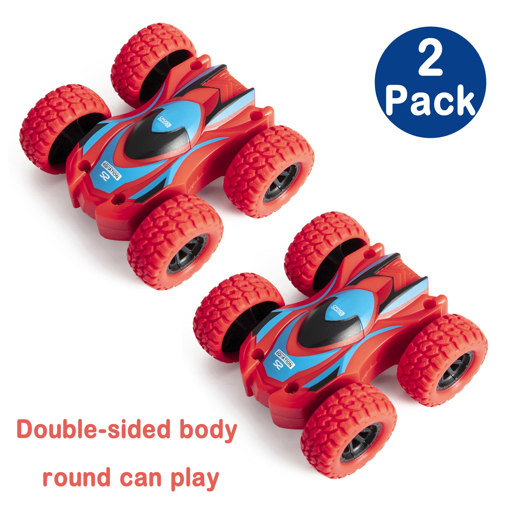 2 Pack Friction Powered Car Toys Set, Double-sided Stunt Flip Inertia ...
