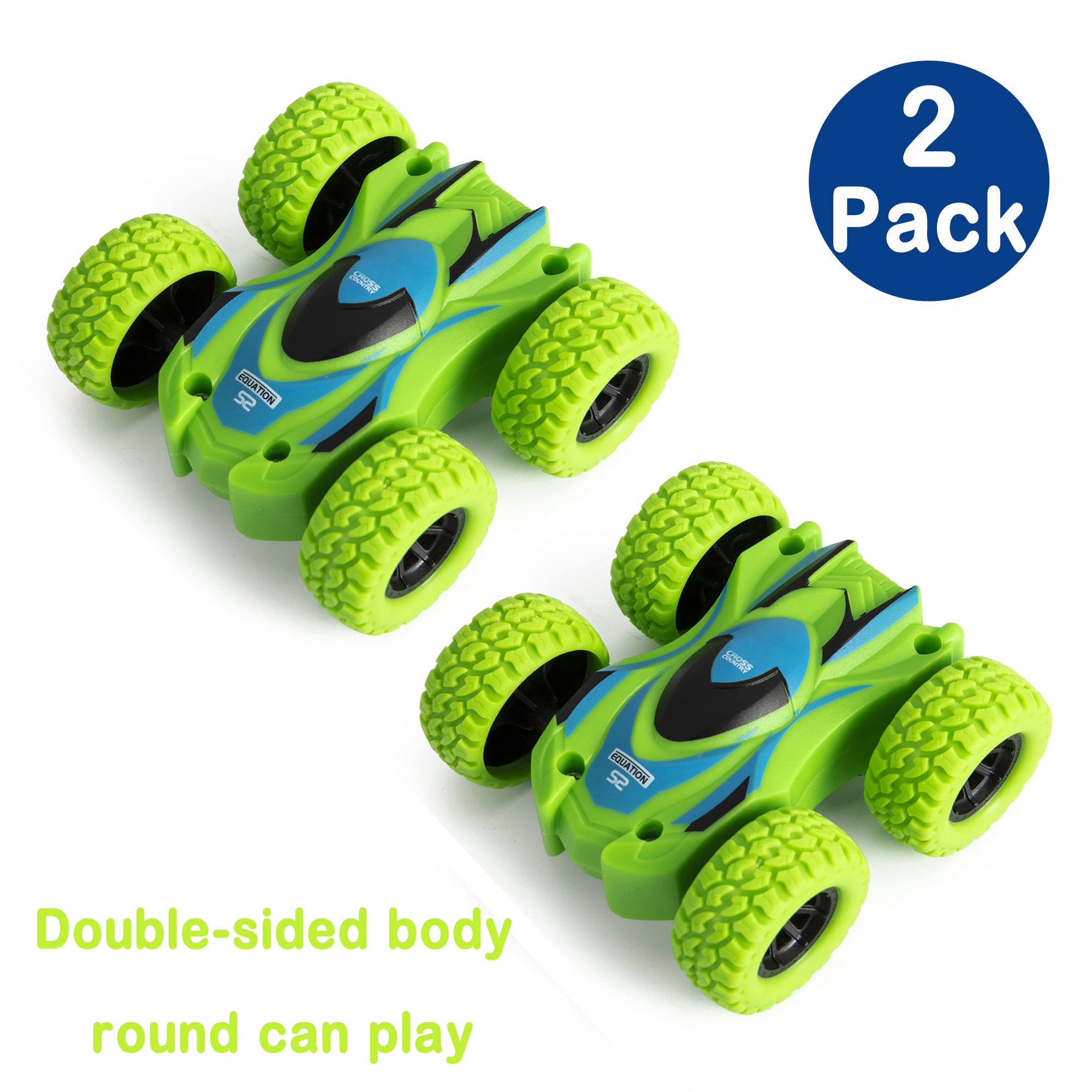 2 Pack Friction Powered Car Toys Set, Double-sided Stunt Flip Inertia ...