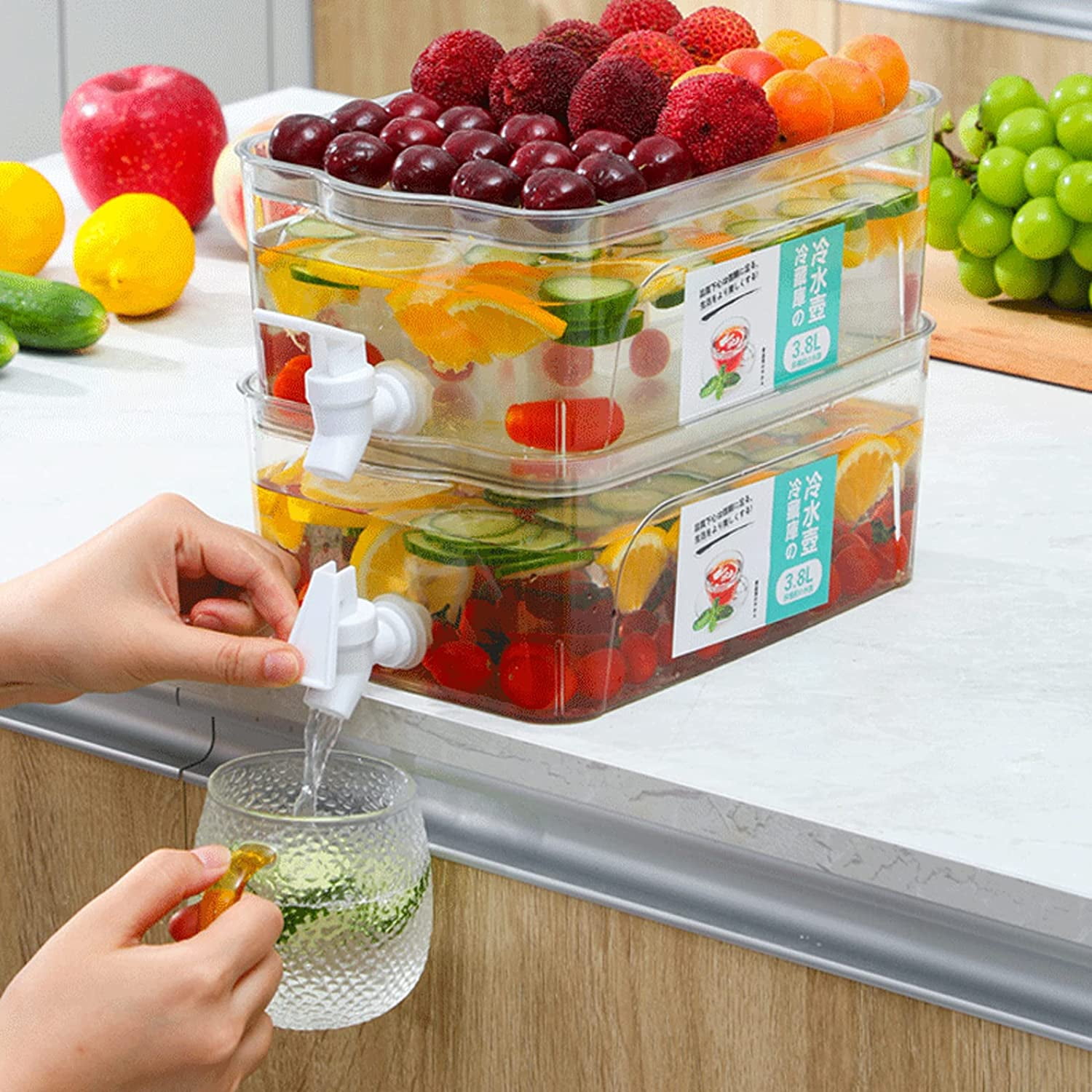 2 Pack Fridge Beverage Drink Dispenser with Leakproof Spigot Drink ...