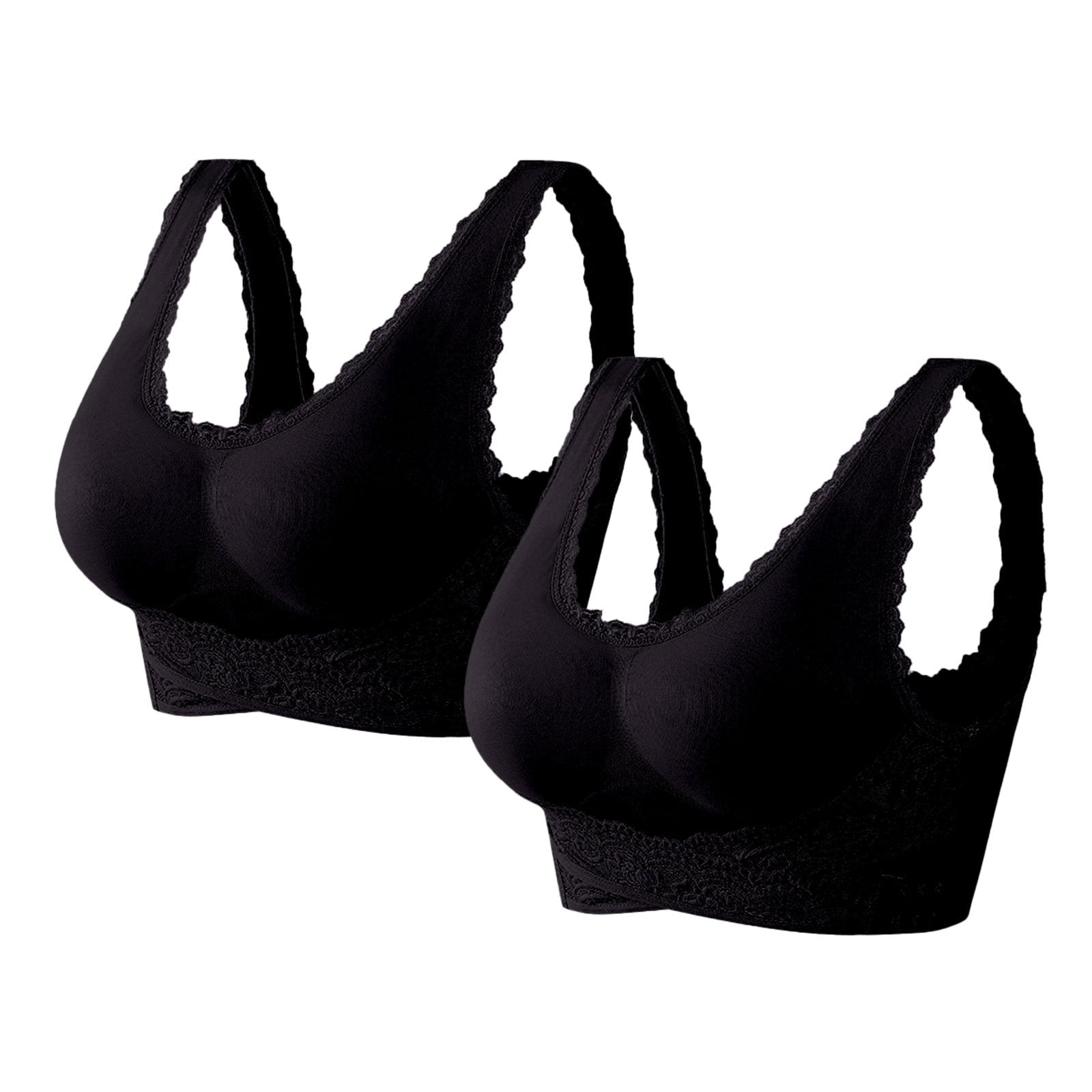 2 Pack Front Closure Sports Bras Wireless Adjustable Yoga Bra Set Side ...