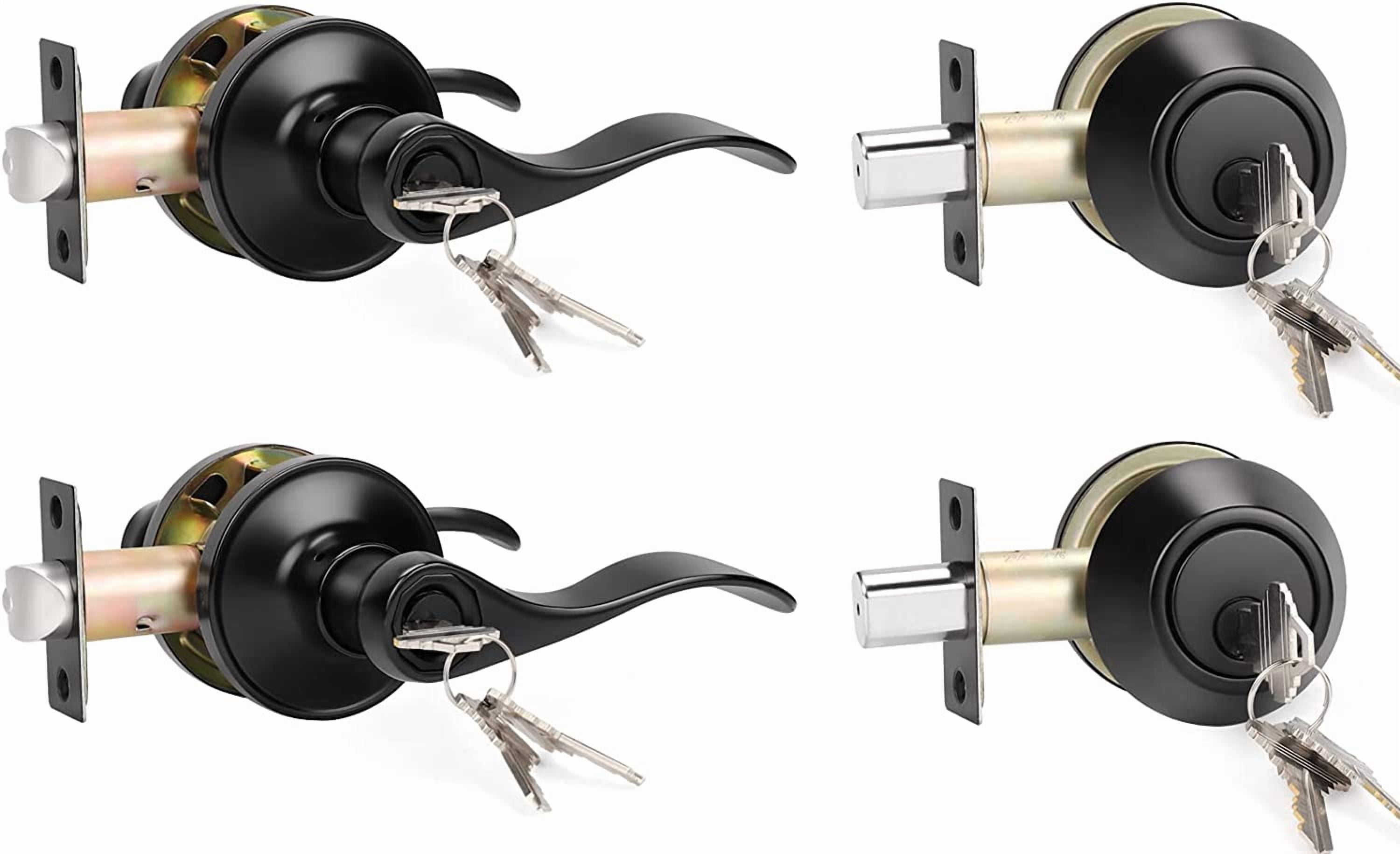 2 Pack Front Door Entry Lever Lockset with Single Cylinder Deadbolt ...