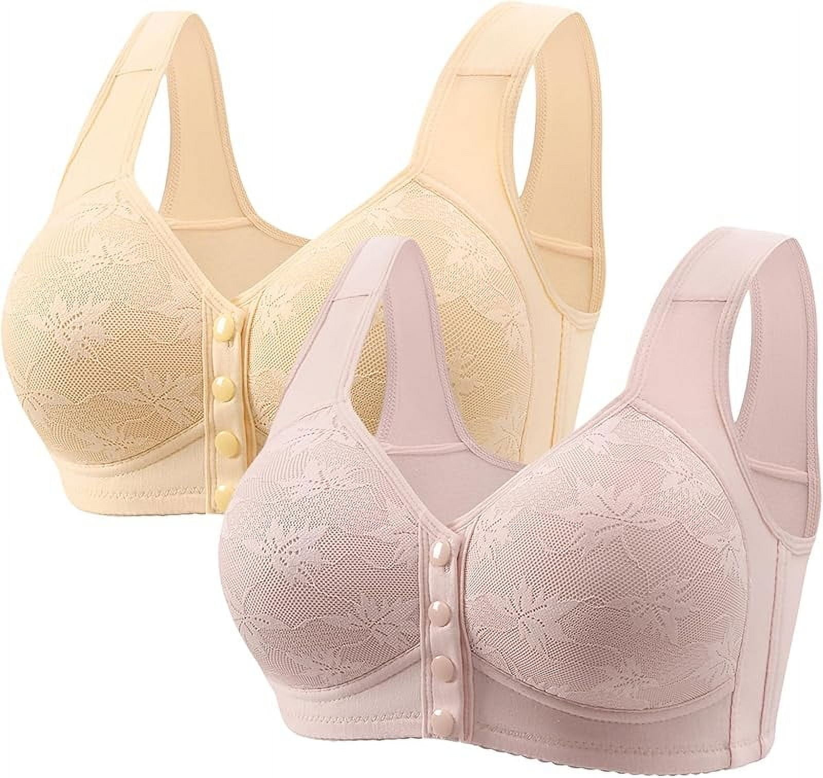 2 Pack Front Snap Closure Bras for Women, No Underwire Push Up Bra Plus ...