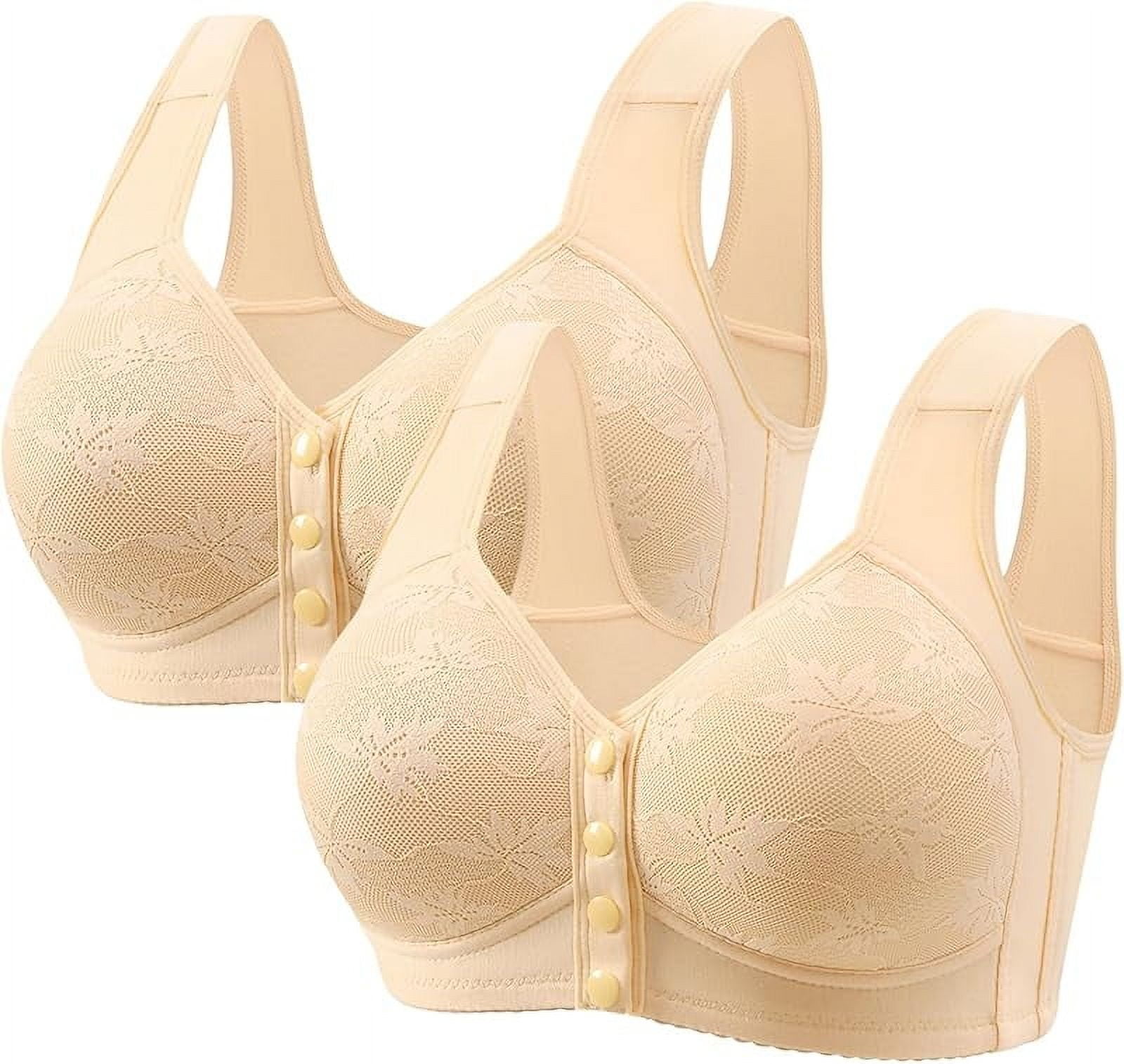 2 Pack Front Snap Closure Bras for Women, No Underwire Push Up Bra Plus Size Front Button ...