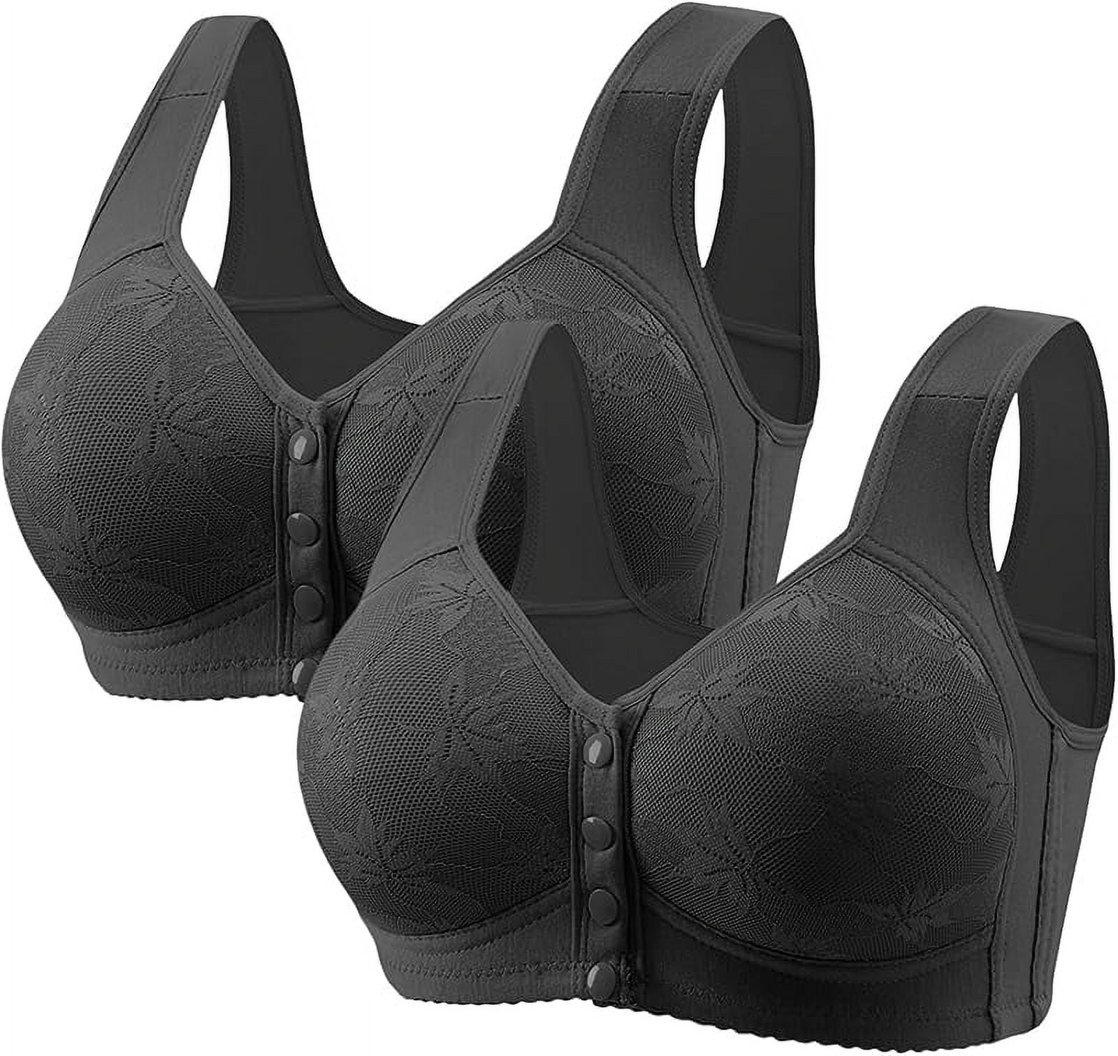 2 Pack Front Snap Closure Bras for Women, No Underwire Push Up Bra Plus ...