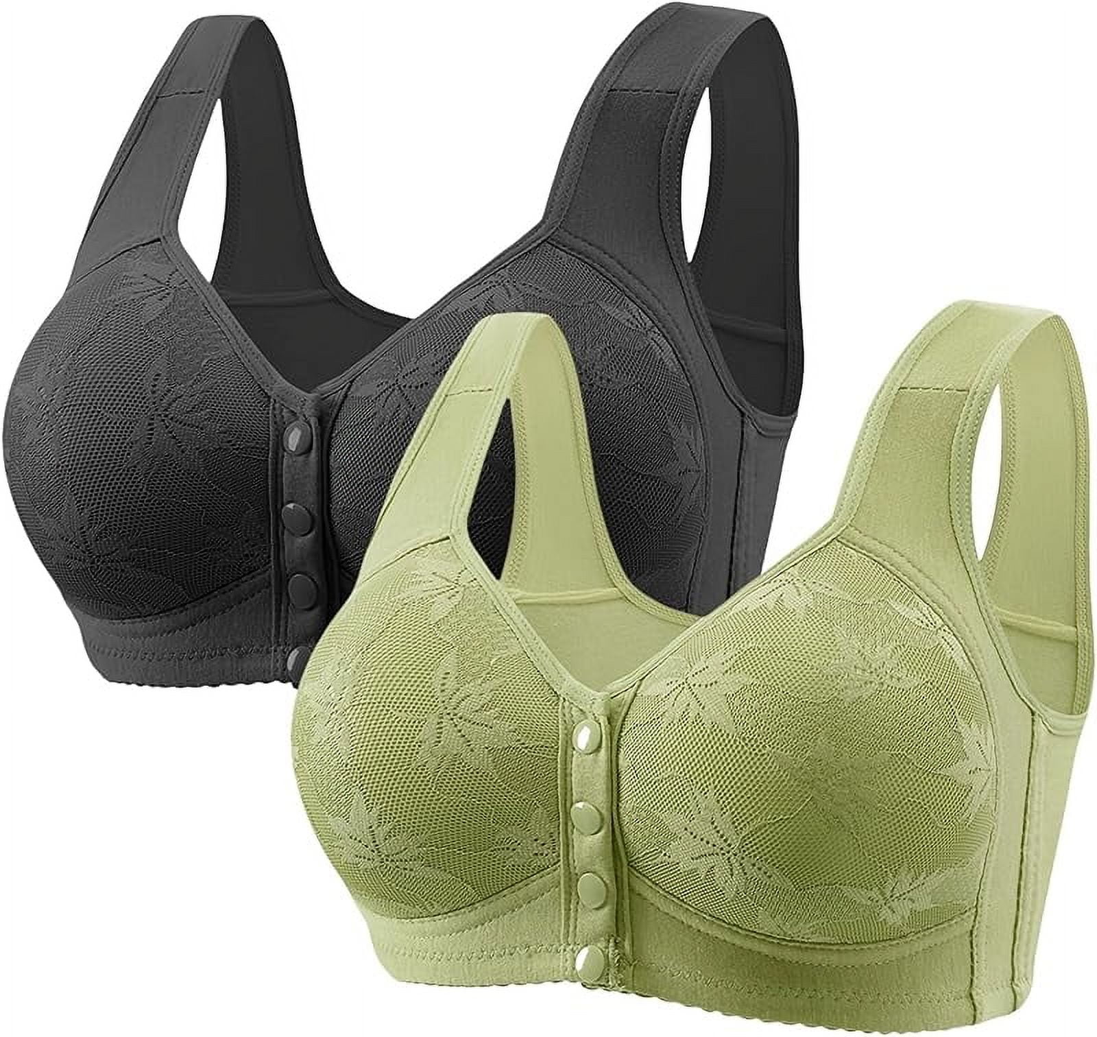 2 Pack Front Snap Closure Bras for Women, No Underwire Push Up Bra Plus ...