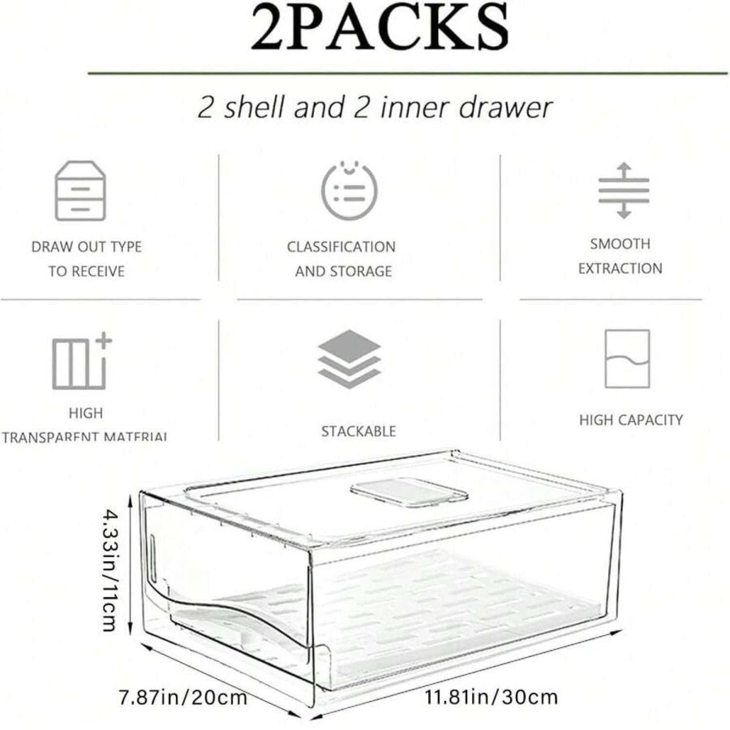 2 Pack Fruit Storage Containers for Fridge with Drain Board, Stackable ...