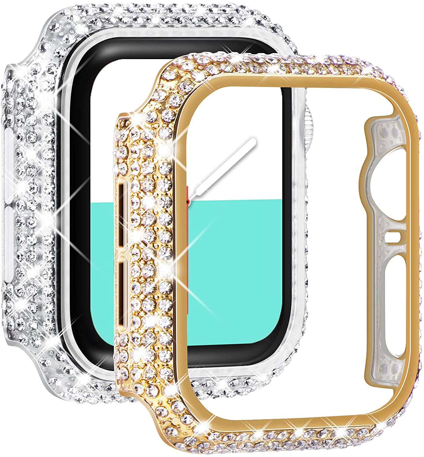 2-Pack Full Diamonds Bling Cases for Apple Watch Case 45mm, Fully Paved ...