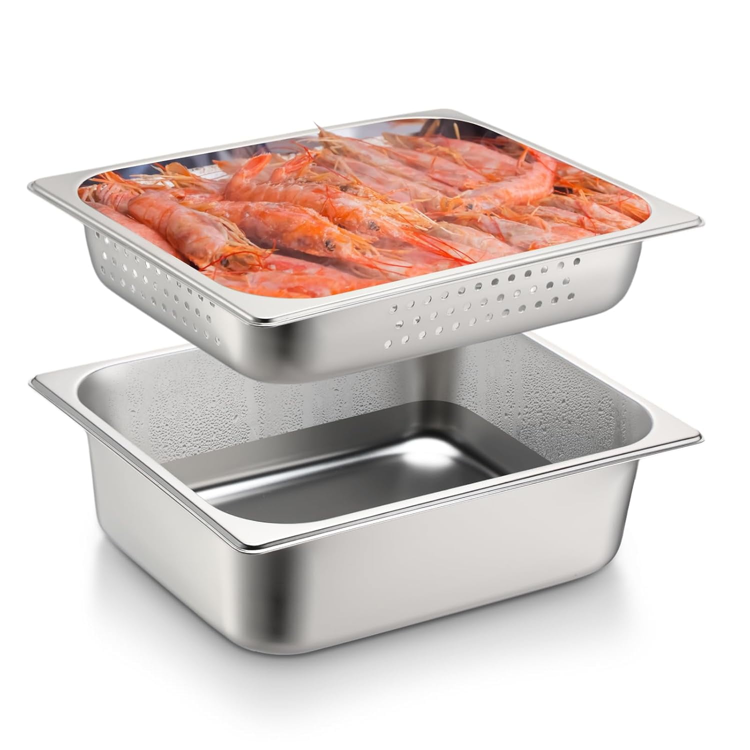 2 Pack Full Size Hotel Pans with Perforated Steam Pan, Stainless Steel ...