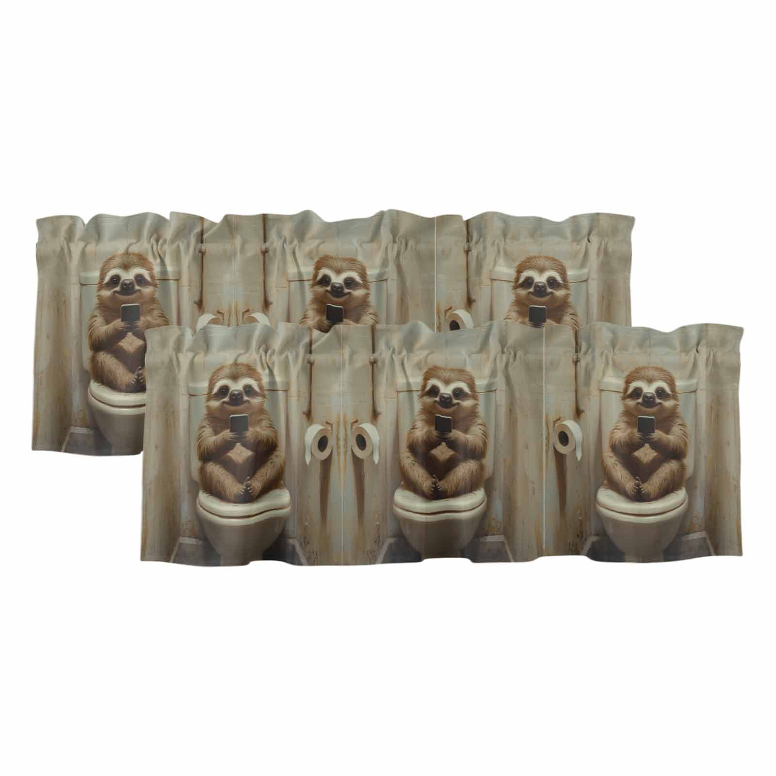 2 Pack Funny Animal Valance for Window Sloth Sitting on Toilet Sloth ...