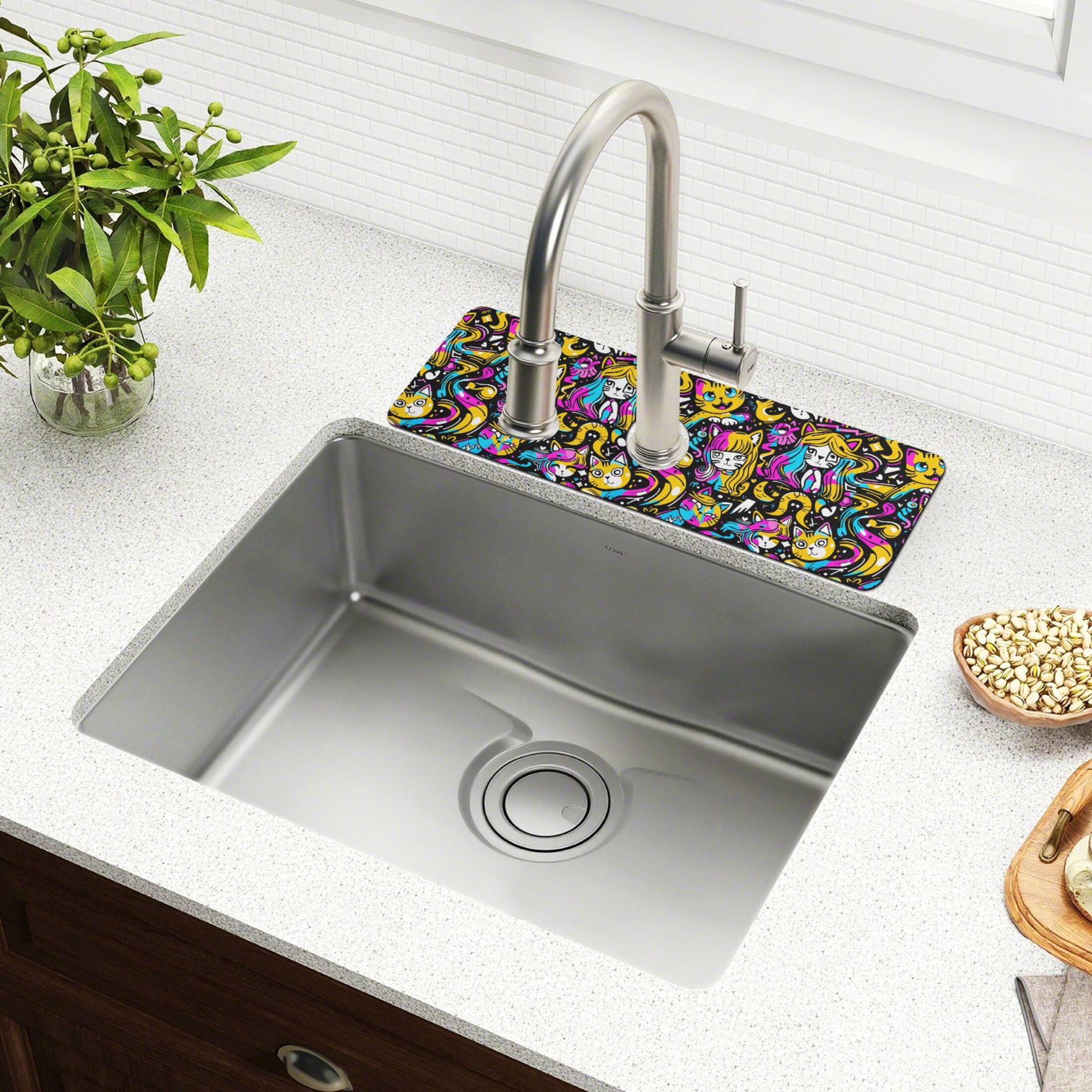 2 Pack Funny Cats with Long Hair Faucet Mat for Kitchen Sink 30'' Sink ...