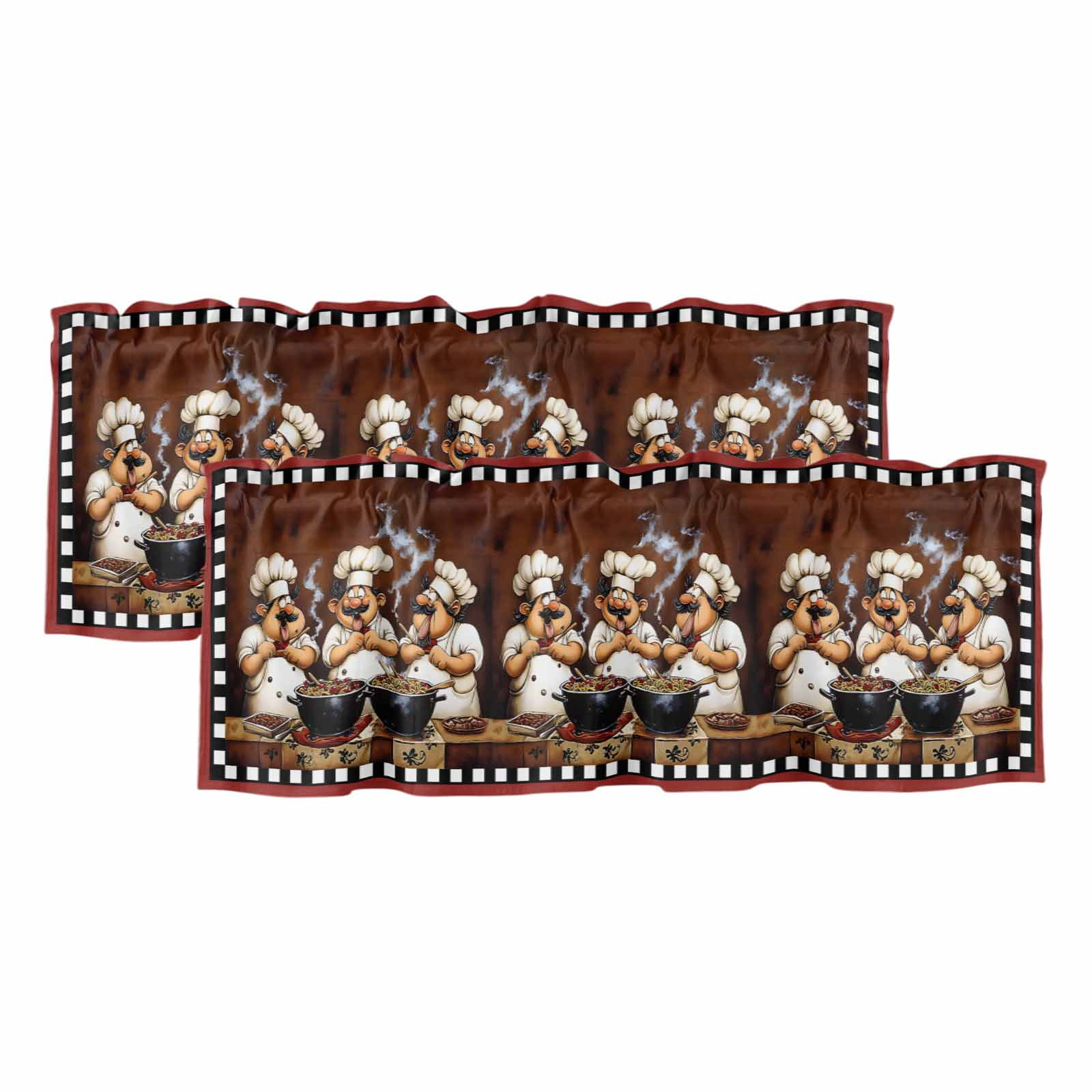 2 Pack Funny Chefs Valance for Window Chef Cooking Food Red Plaid ...