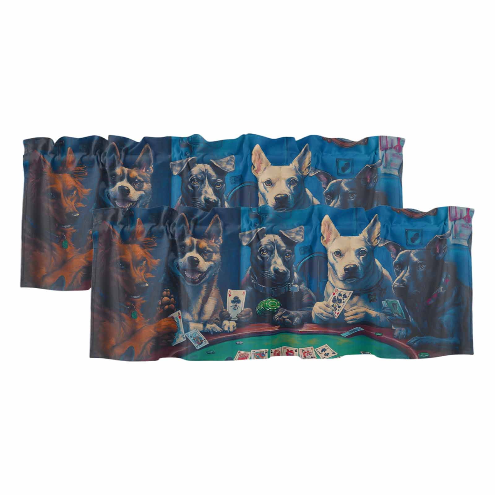2 Pack Funny Dog Valance for Window Dogs Playing Poker Playing Cards ...