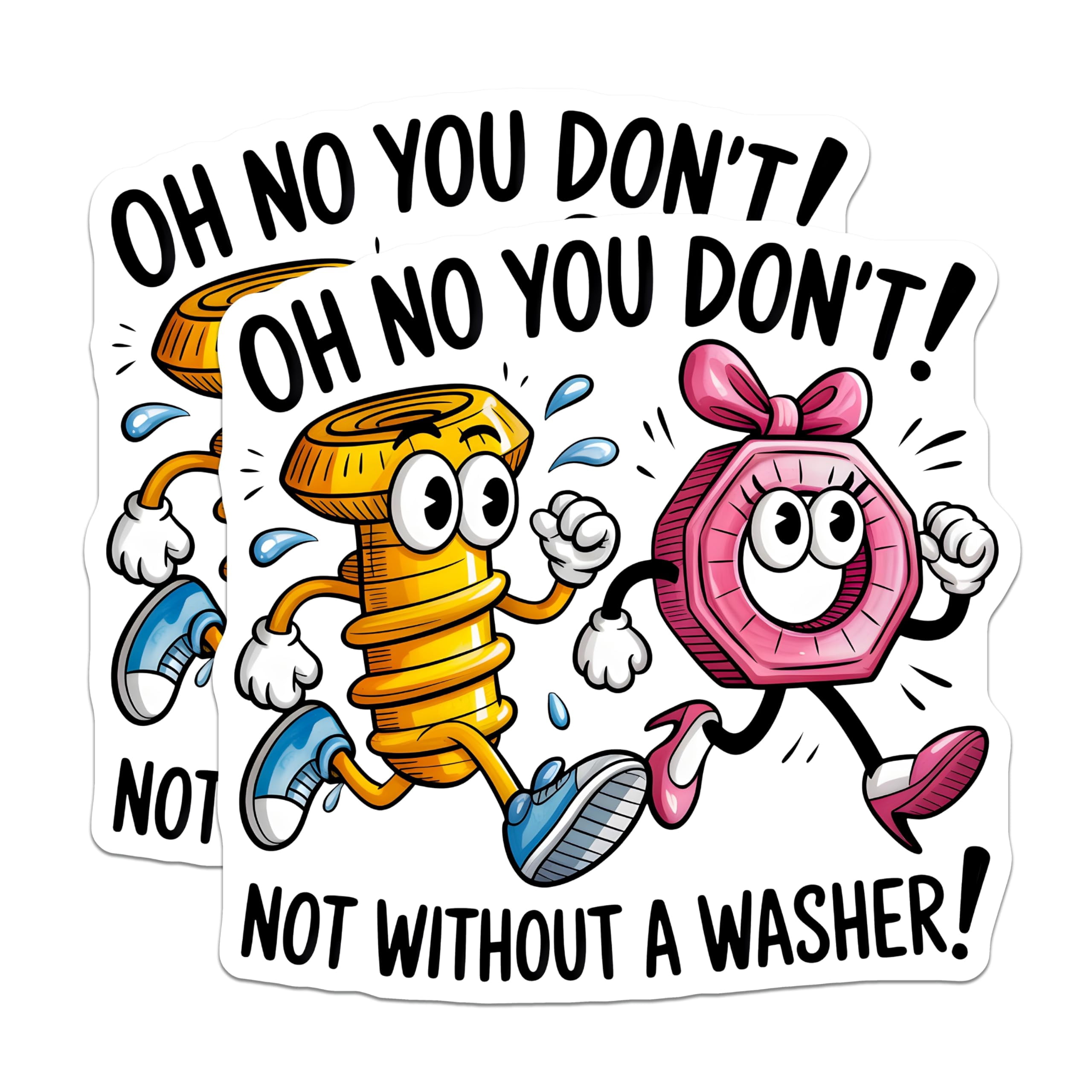 (2 Pack) Funny Screw Stickers - Oh No You Don't - Cartoon Stickers - 5 ...