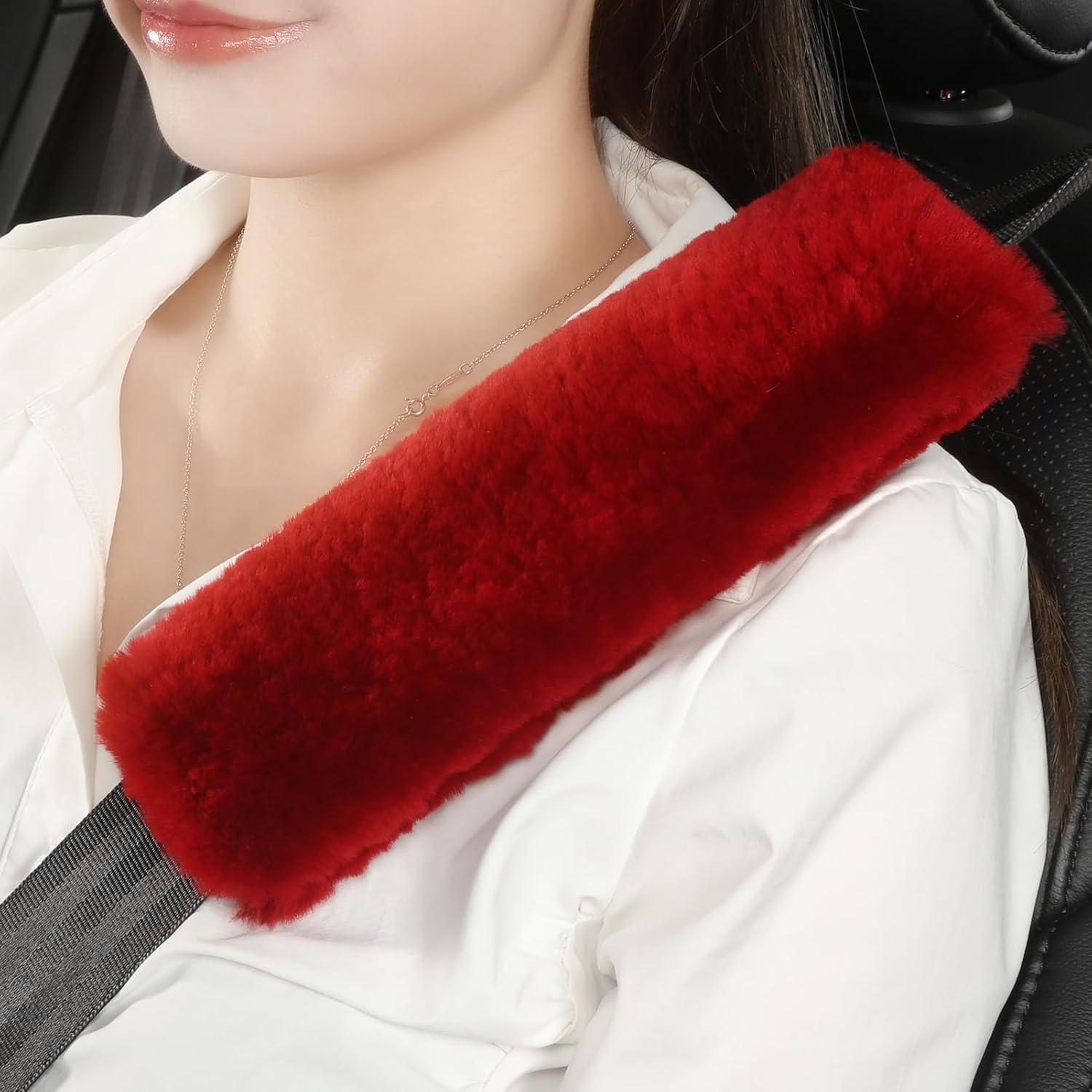 2 Pack Fuzzy Seat Belt Covers, Plush Lambswool Shoulder Pad for Neck ...