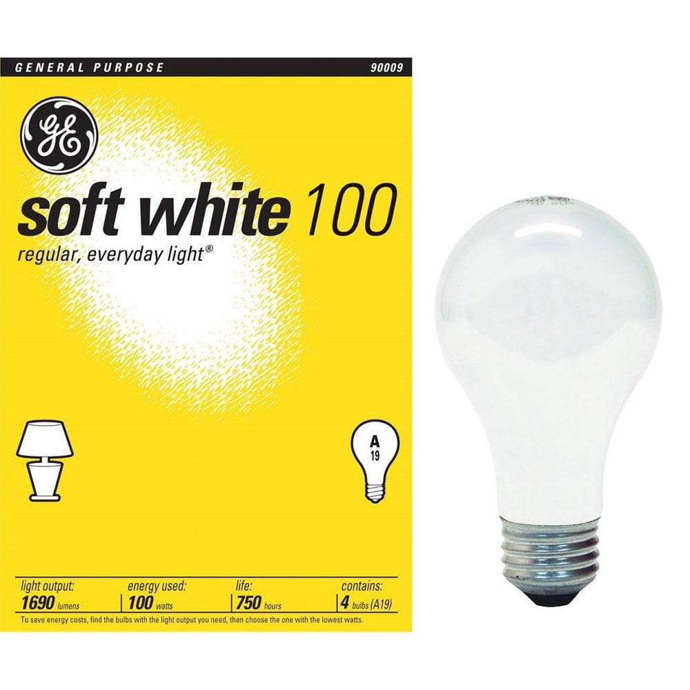 (2 Pack) GE 41036 100-Watt A19, Soft White, General Purpose Light Bulbs ...