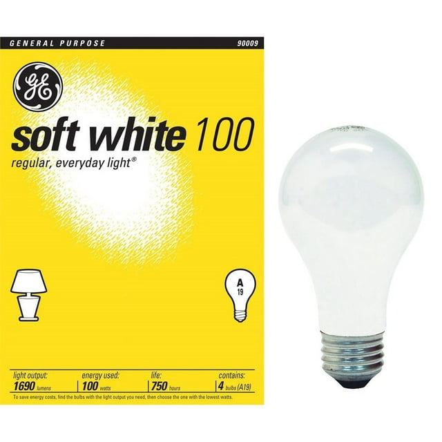(2 Pack) GE 41036 100-Watt A19, Soft White, General Purpose Light Bulbs ...
