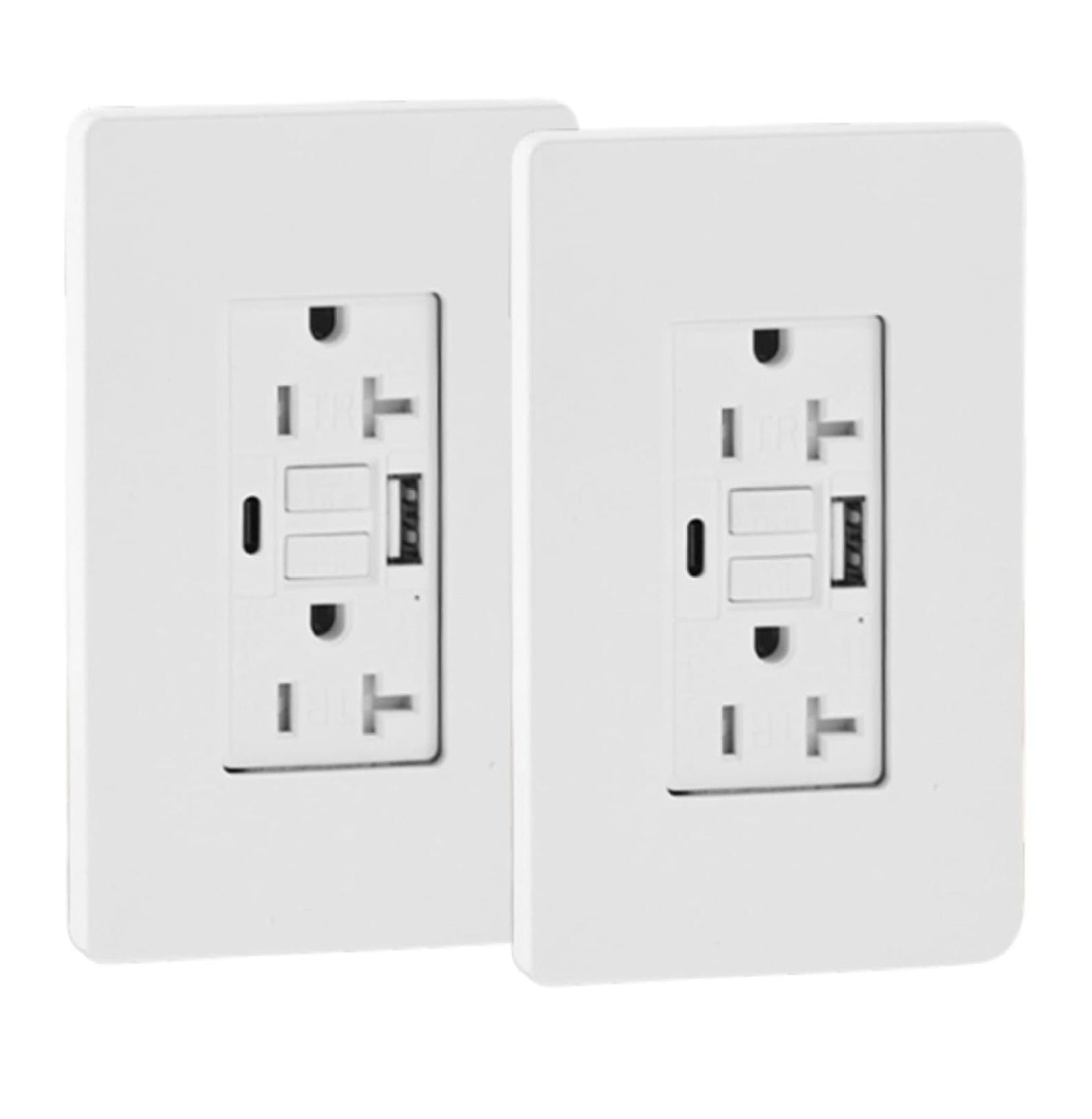 2-Pack GFCI 20A Duplex Wall Outlet with Built-in USB Type A & C 24W ...