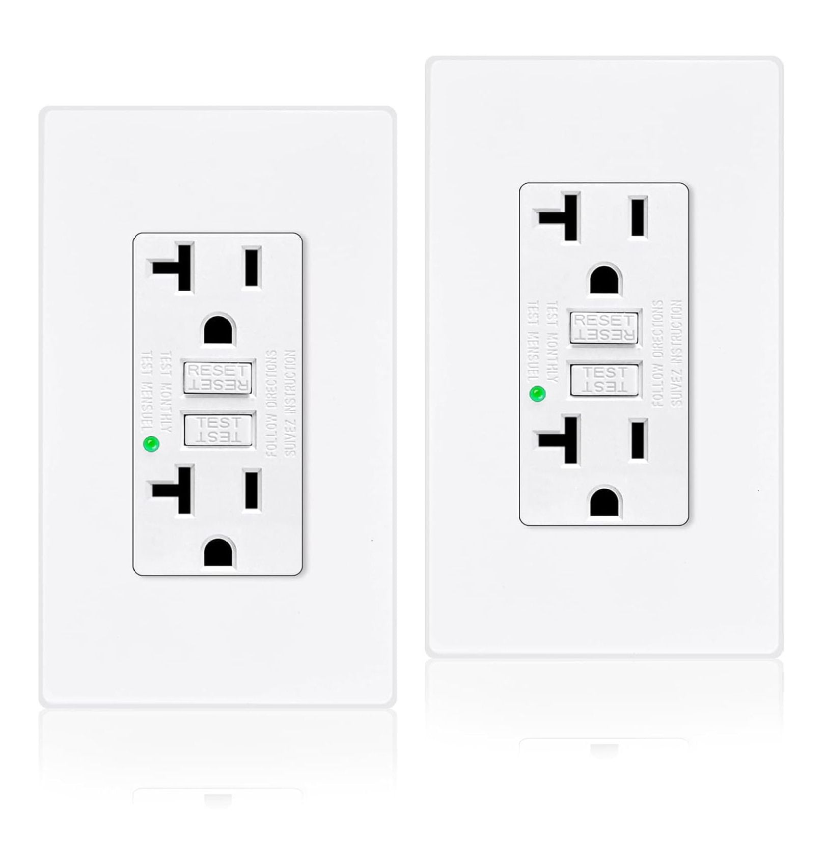 2 Pack GFCI Outlet 20 amp, gfi No Tamper Resistant Outlet Wall Outlet ...