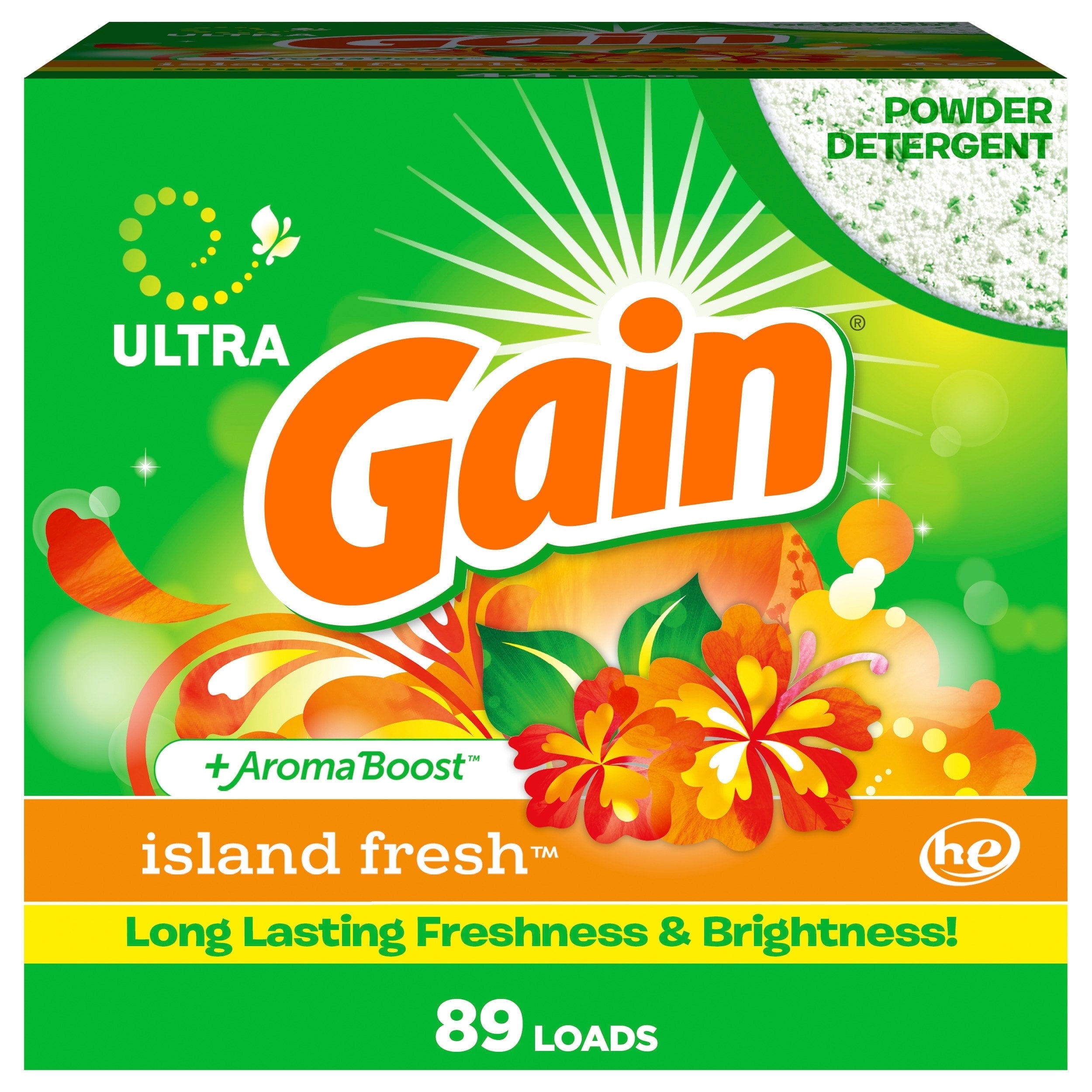 (2 Pack) Gain Powder Laundry Detergent, Island Fresh Scent, 82 oz, 89 ...