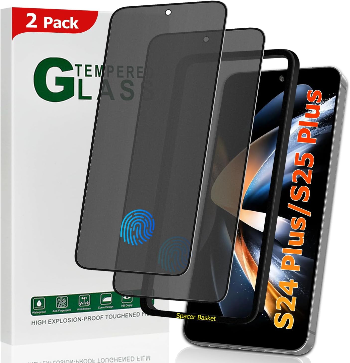 2 Pack Galaxy S24+/S25 Plus Matte Anti spy Privacy Screen Protector, 9H ...