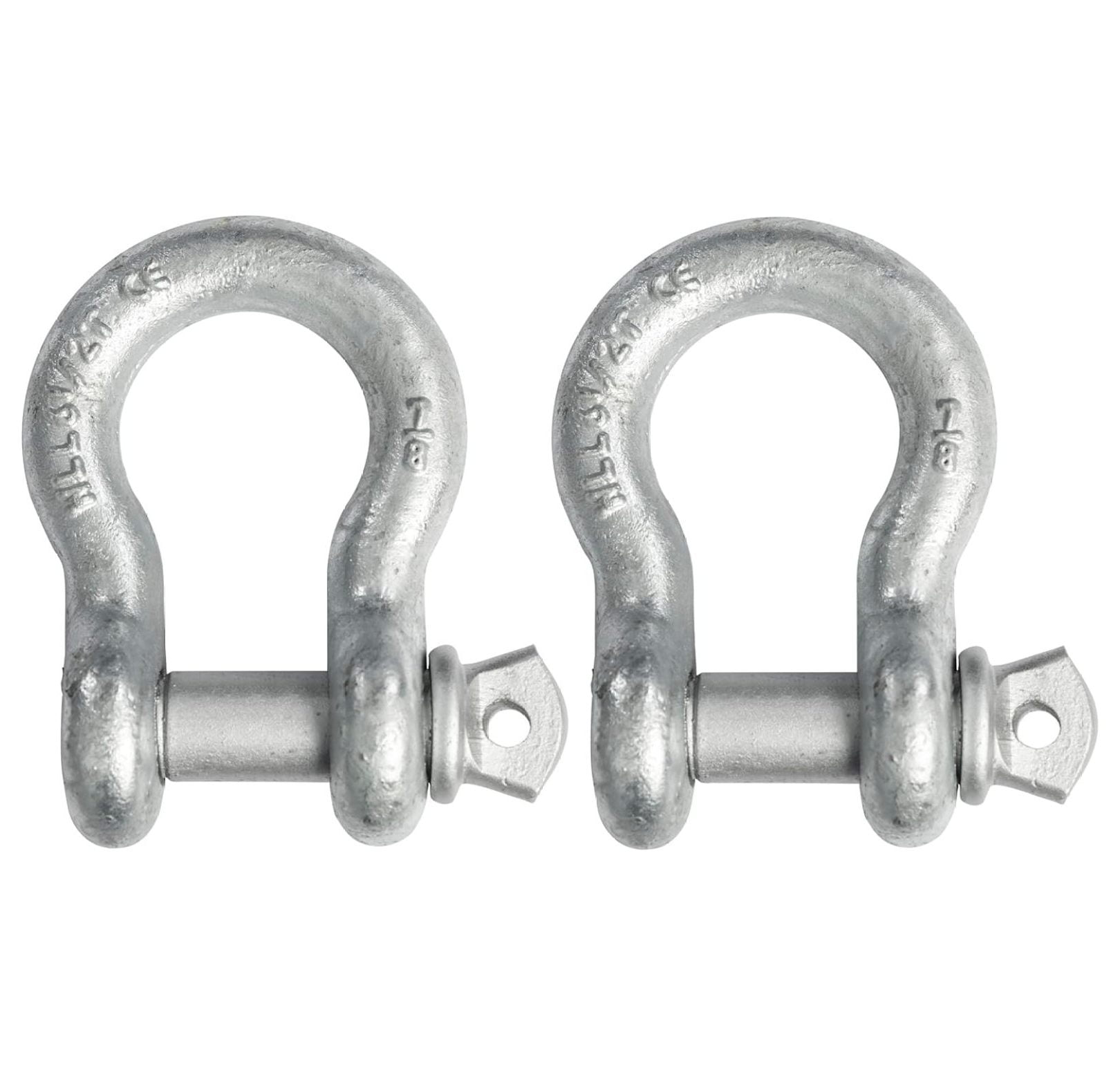 2 Pack Galvanized Bow Shackle 7/8" inch D-Ring Rugged WLL Working load ...