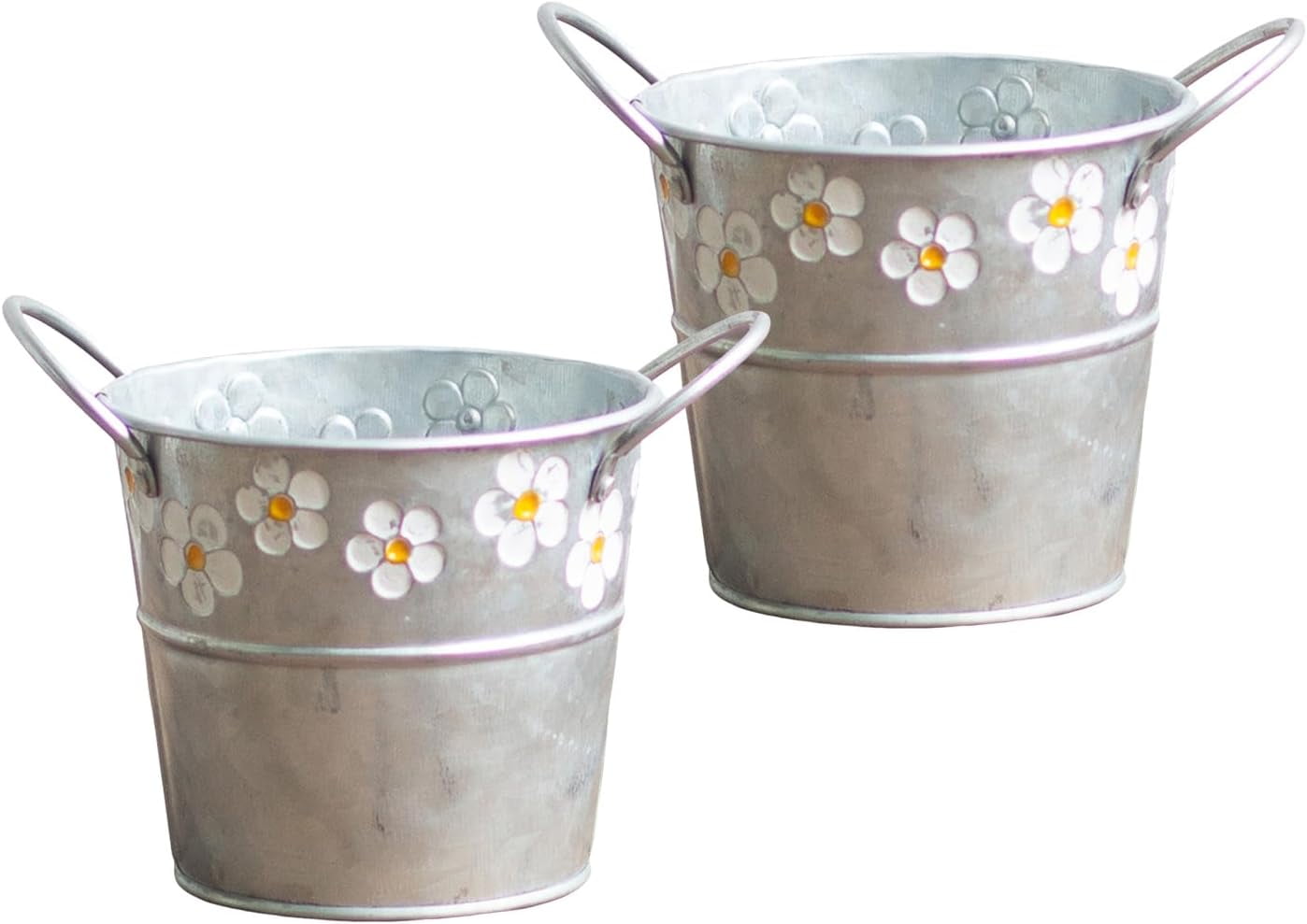 2 Pack Galvanized Bucket, Rustic Farmhouse Metal Flower Vase, Vintage Plant Pot, Decorative Tin ...
