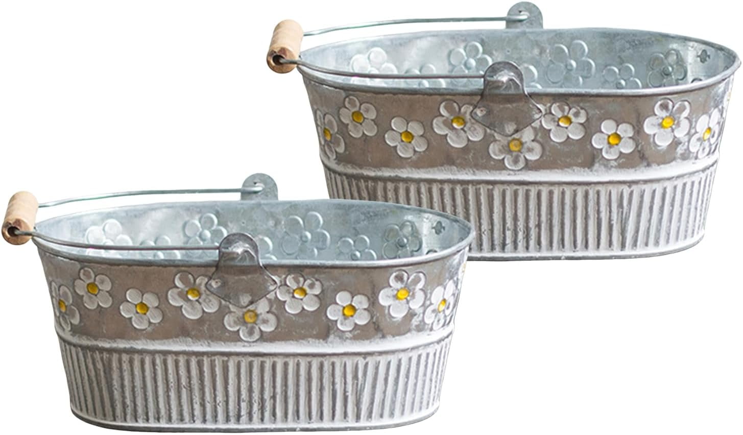 2 Pack Galvanized Bucket, Rustic Farmhouse Metal Flower Vase, Vintage ...